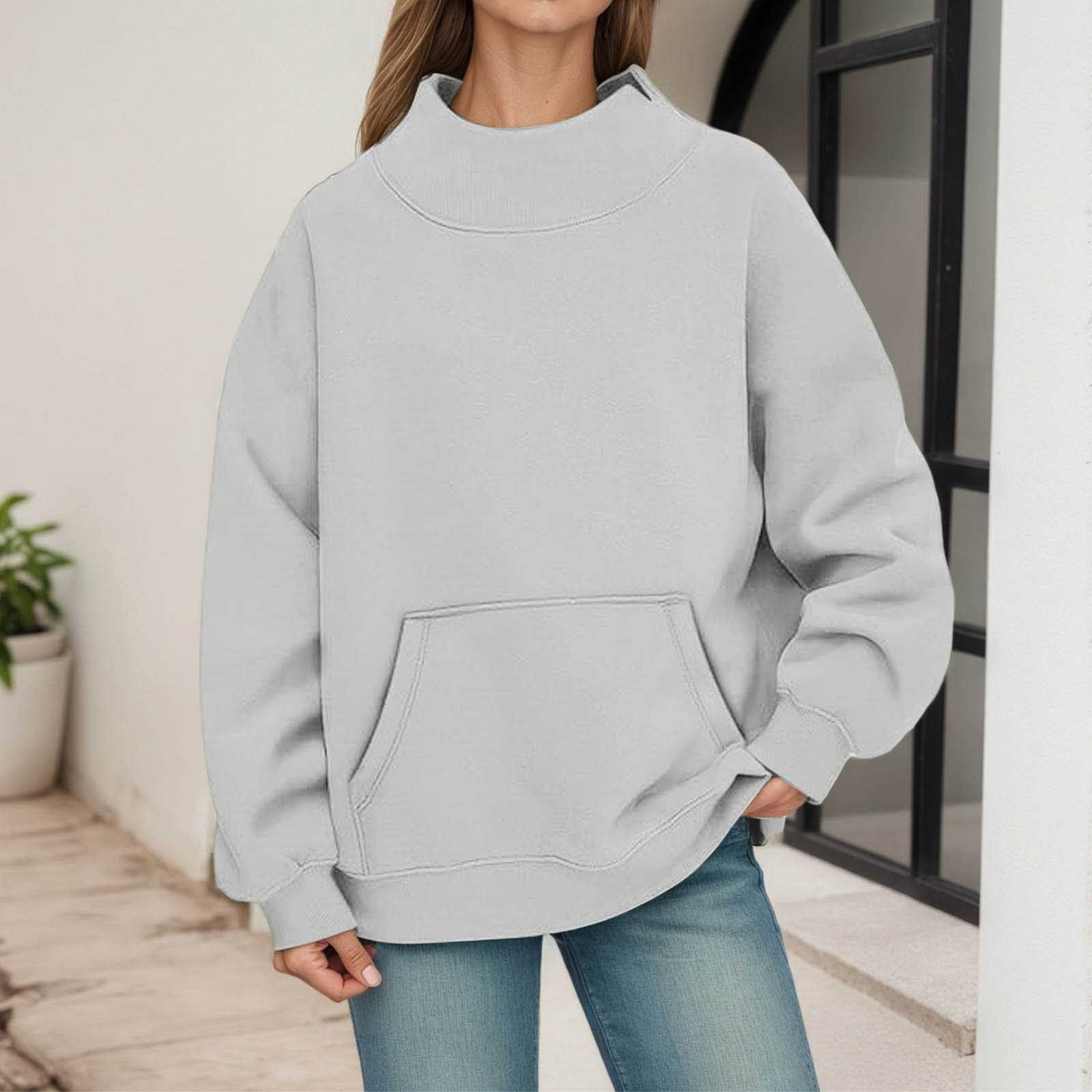 Wangmeiwg Lined Neck Drop Shoulder Sweatshirt with Pocket for Daily ...