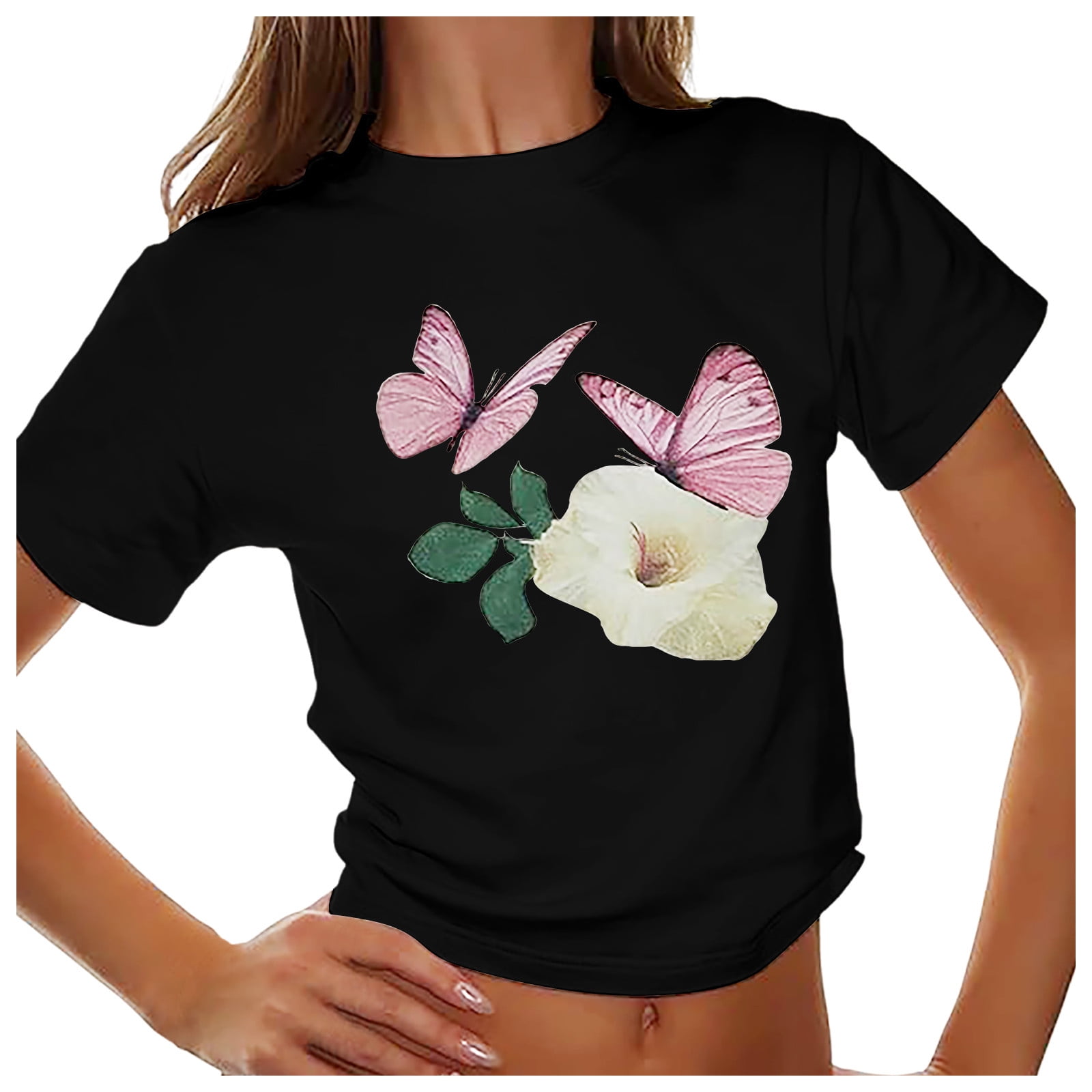 Wangmeiwg Summer Casual Midriff T Shirt Short Sleeve Round Neck T ...
