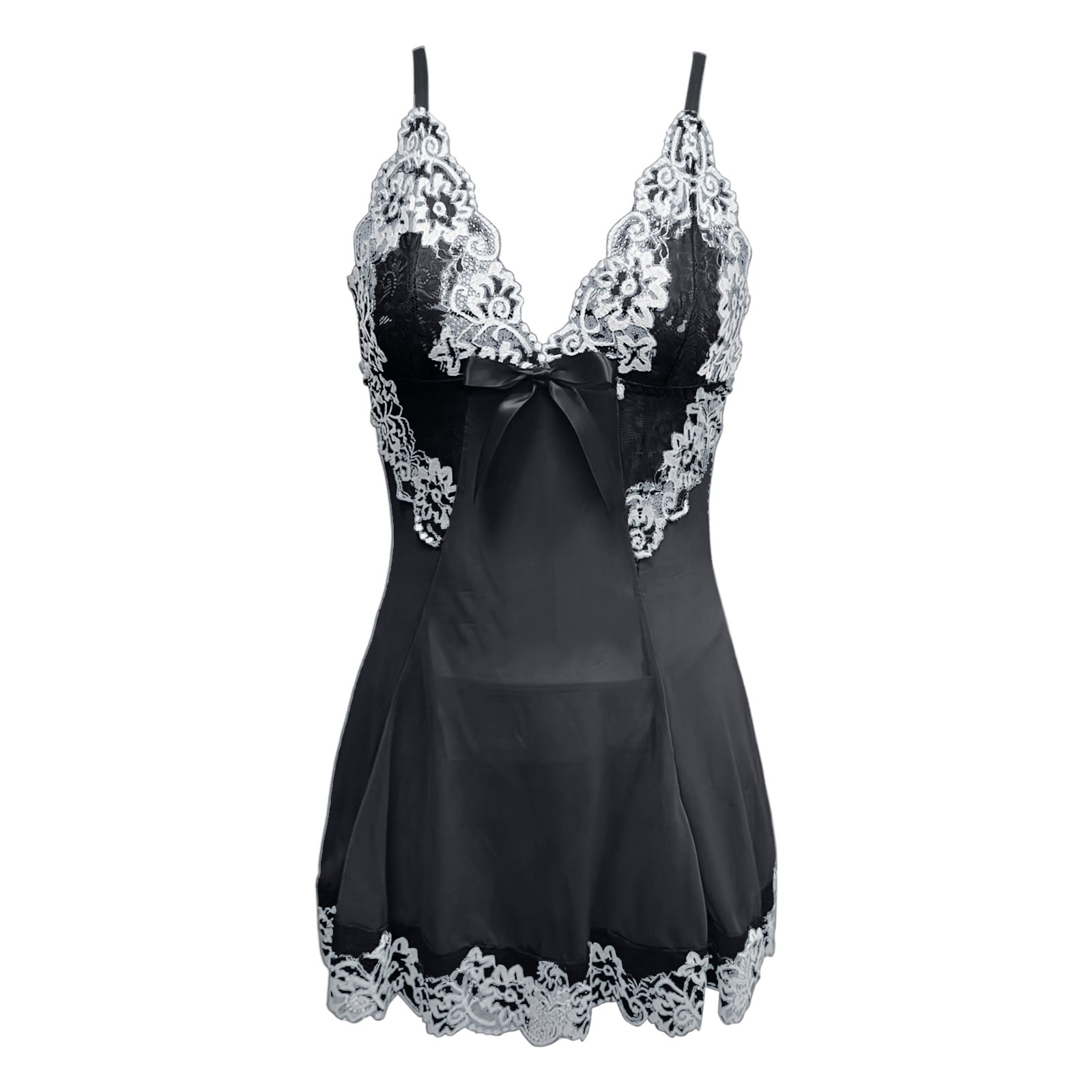 Wangmeiwg Women Satin Sexy Lace Trim Pajamas Silk Belt Backless ...