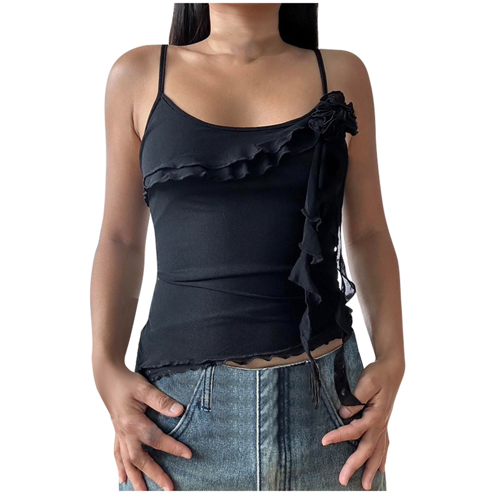 Wangmeiwg Women's French Style 3D Floral Draped Mesh Camisole With ...