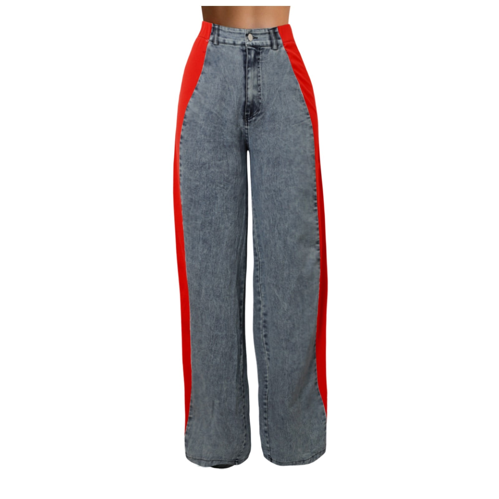 Wangmeiwg Women’s Jeans With Patchwork Stripes High Waist Loose Denim ...