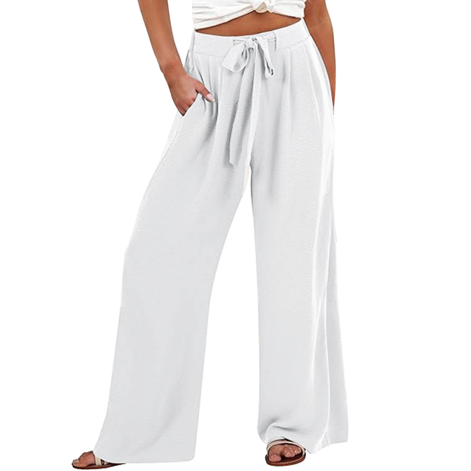 Wangmeiwg Women's Wide Leg Pants With Adjustable Waistband And Flowing ...