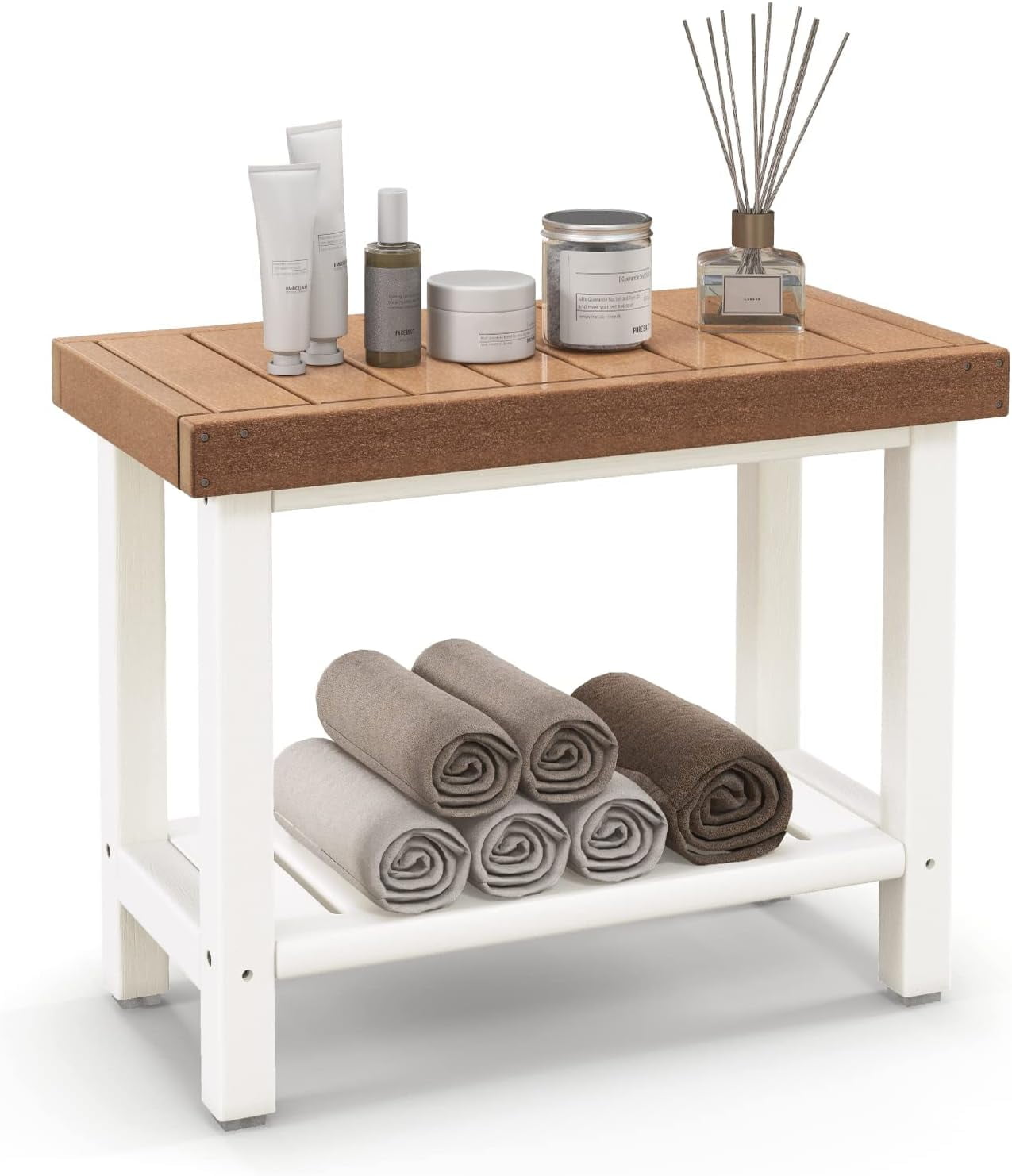 Wangood 2-Tier Shower Bench, Spa Bath Stool with Storage Shelf and Non ...