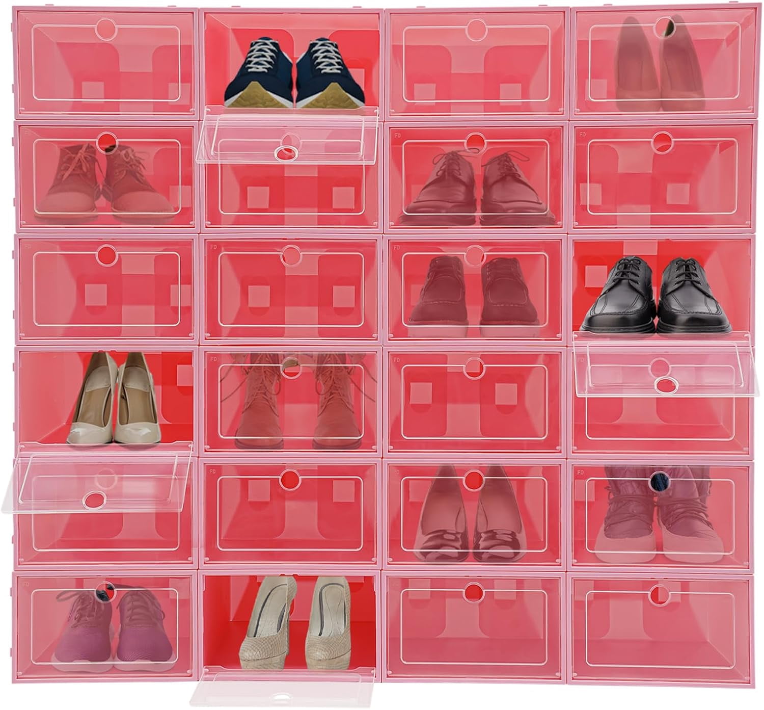 Wangood 24 Pack Shoe Storage Boxes, Plastic Stackable Foldable Shoe ...
