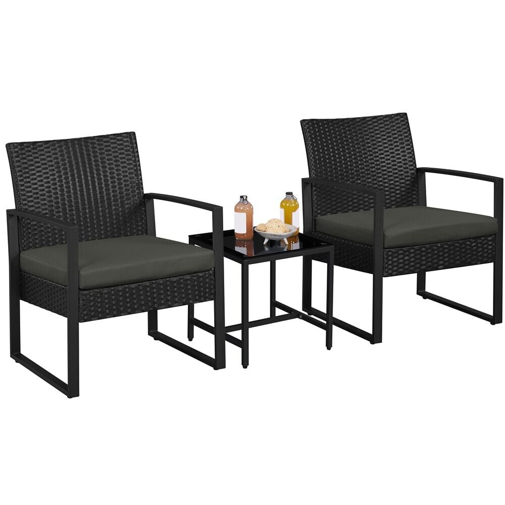 Wangood 3-Piece Patio Set Rattan Chairs & Table Modern PE Rattan Chair ...