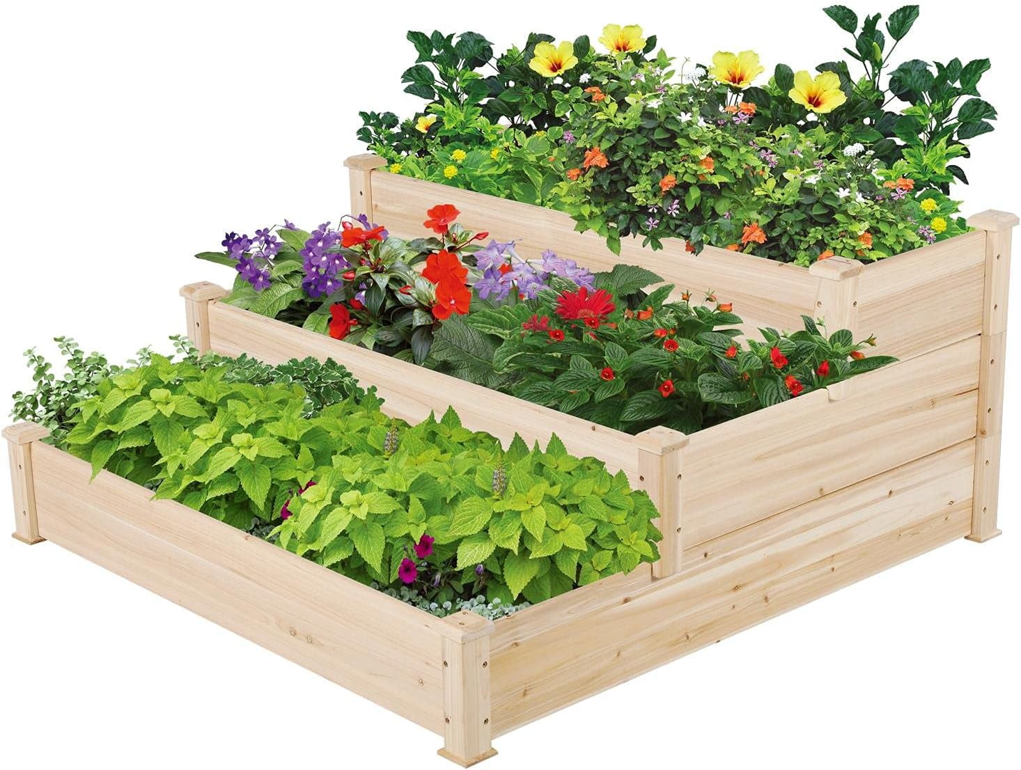 Wangood 3 Tier 47 x 47 x 22in Raised Garden Bed Horticulture Outdoor ...