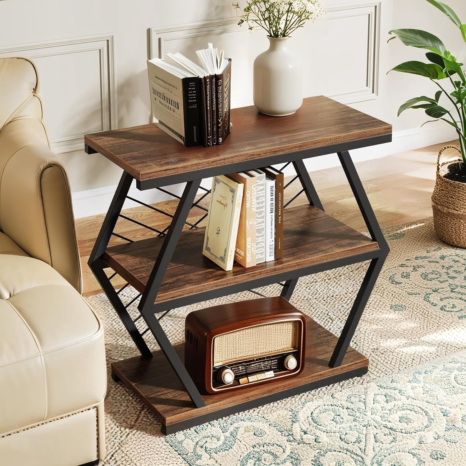 Wangood 3-Tier End Table, Industrial Sofa Side Tables with 3 Storage ...
