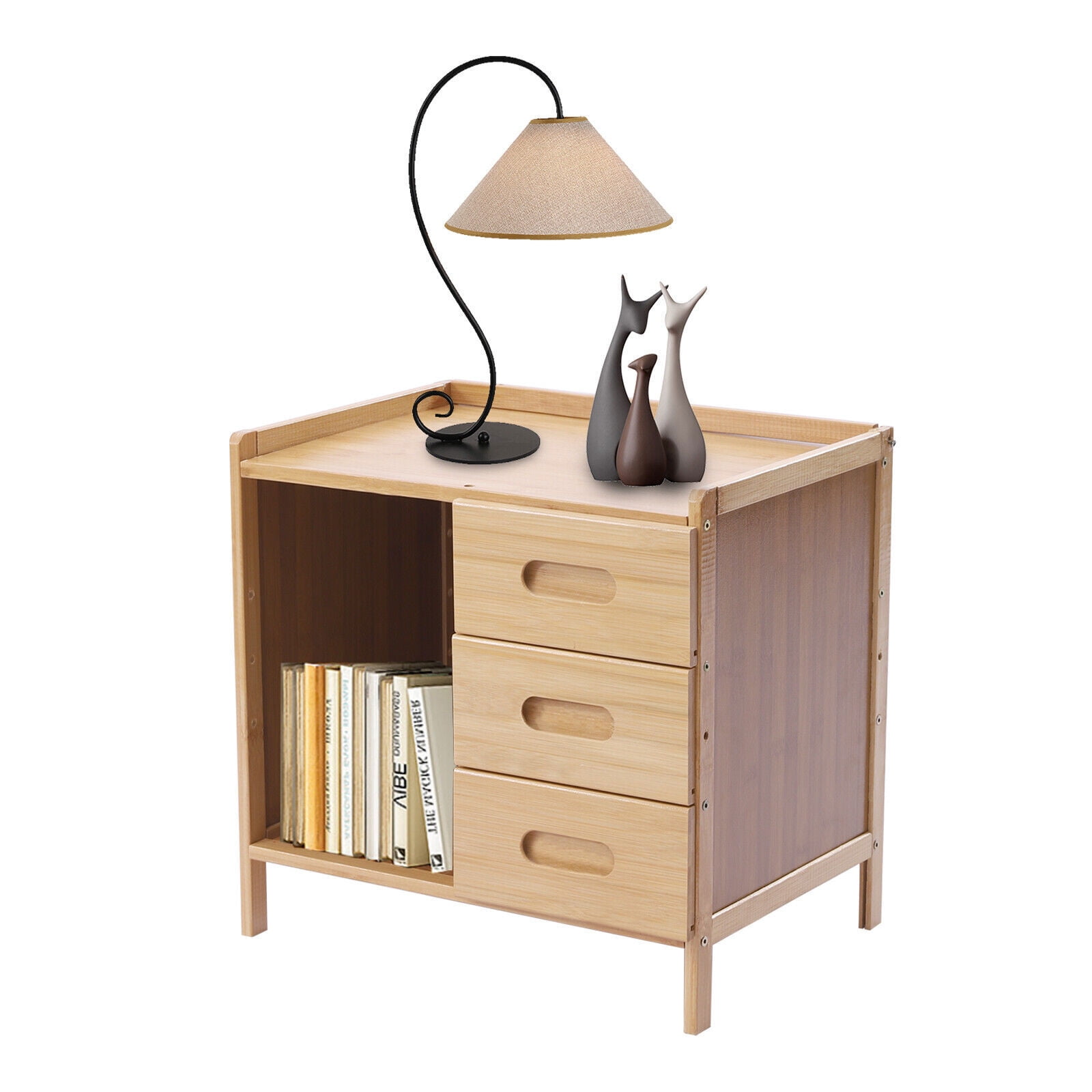 Wangood 3-tier Bedside Table Nightstand End Side Organizer Natural ...