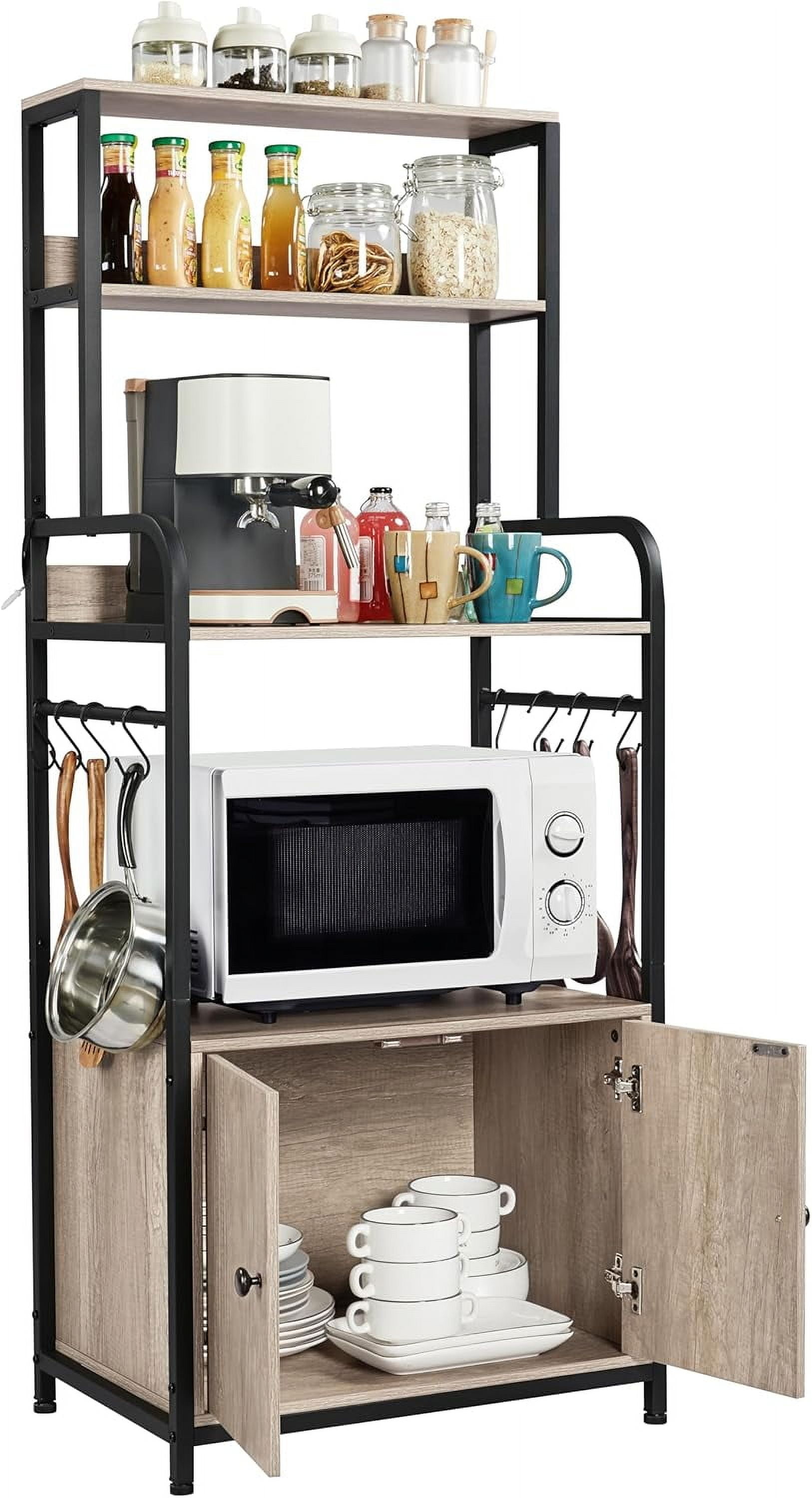 Wangood 4-Tier Kitchen Bakers Rack with Storage Cabinet and Hutch ...