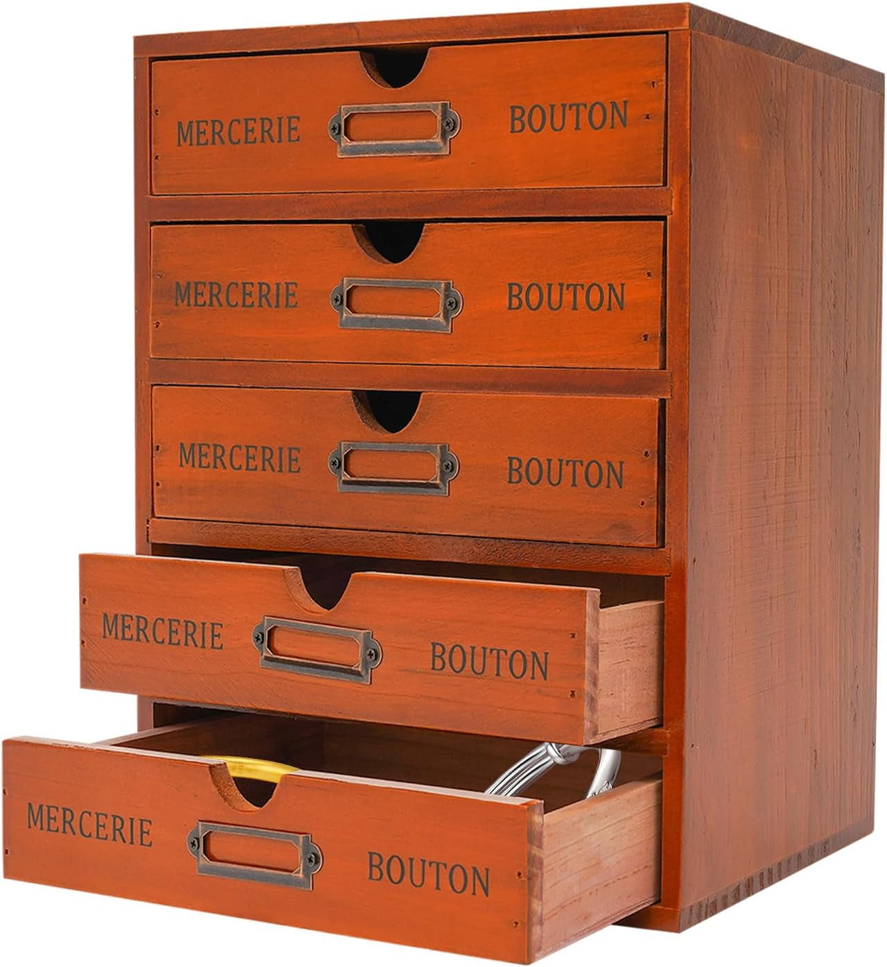 Wangood 5-Drawer Wood Desk Organizer, Desktop Drawer Tabletop Storage ...