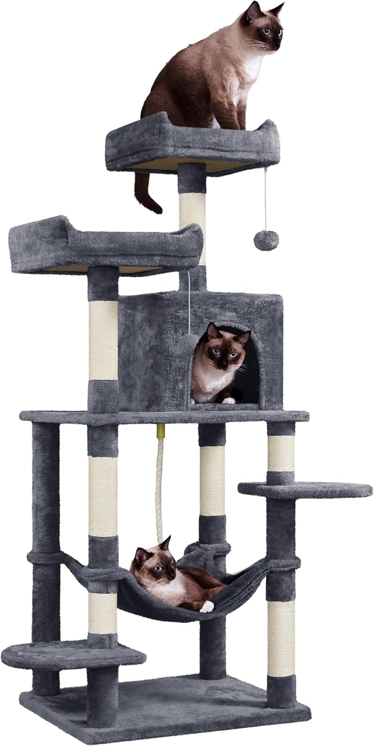 Wangood 59in Cat Tree Large Cat Tower with Scratching Posts, Pet Play ...