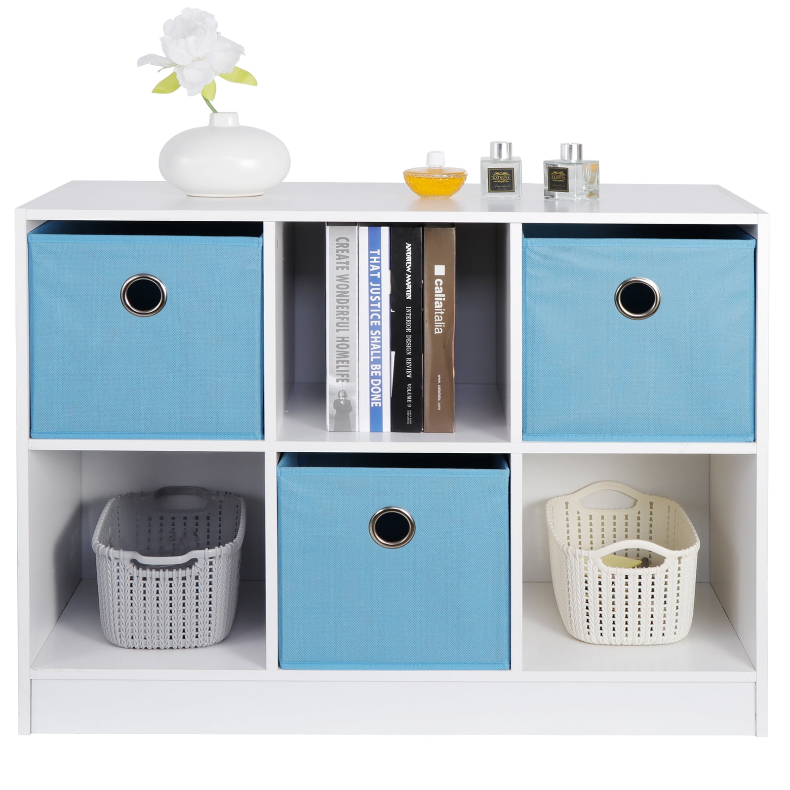Wangood 6 Cube Storage Cabinet Shelves Basic Bookcase Boxes Bookshelf ...
