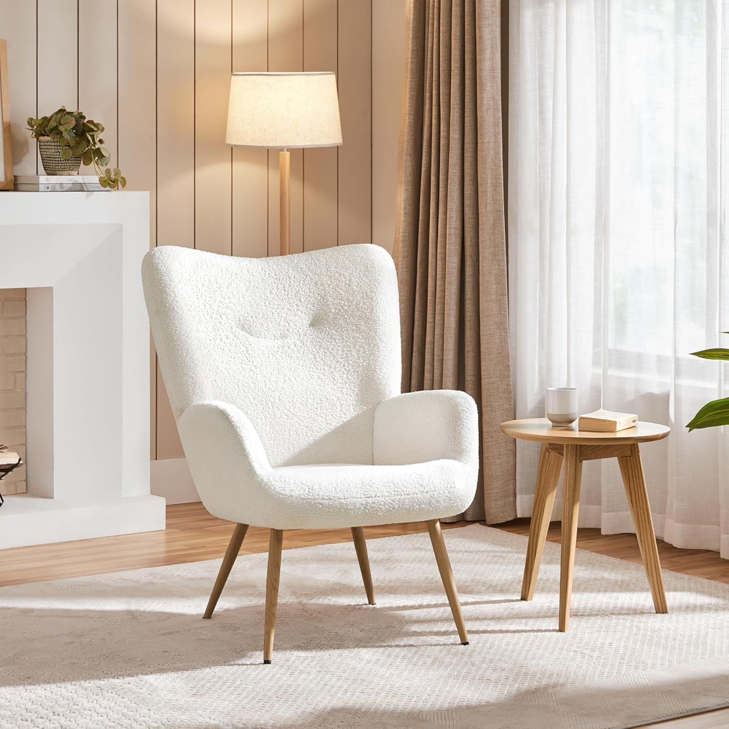 Wangood Barrel Chair, Teddy Fabric Casual Chair with High Back and Soft ...