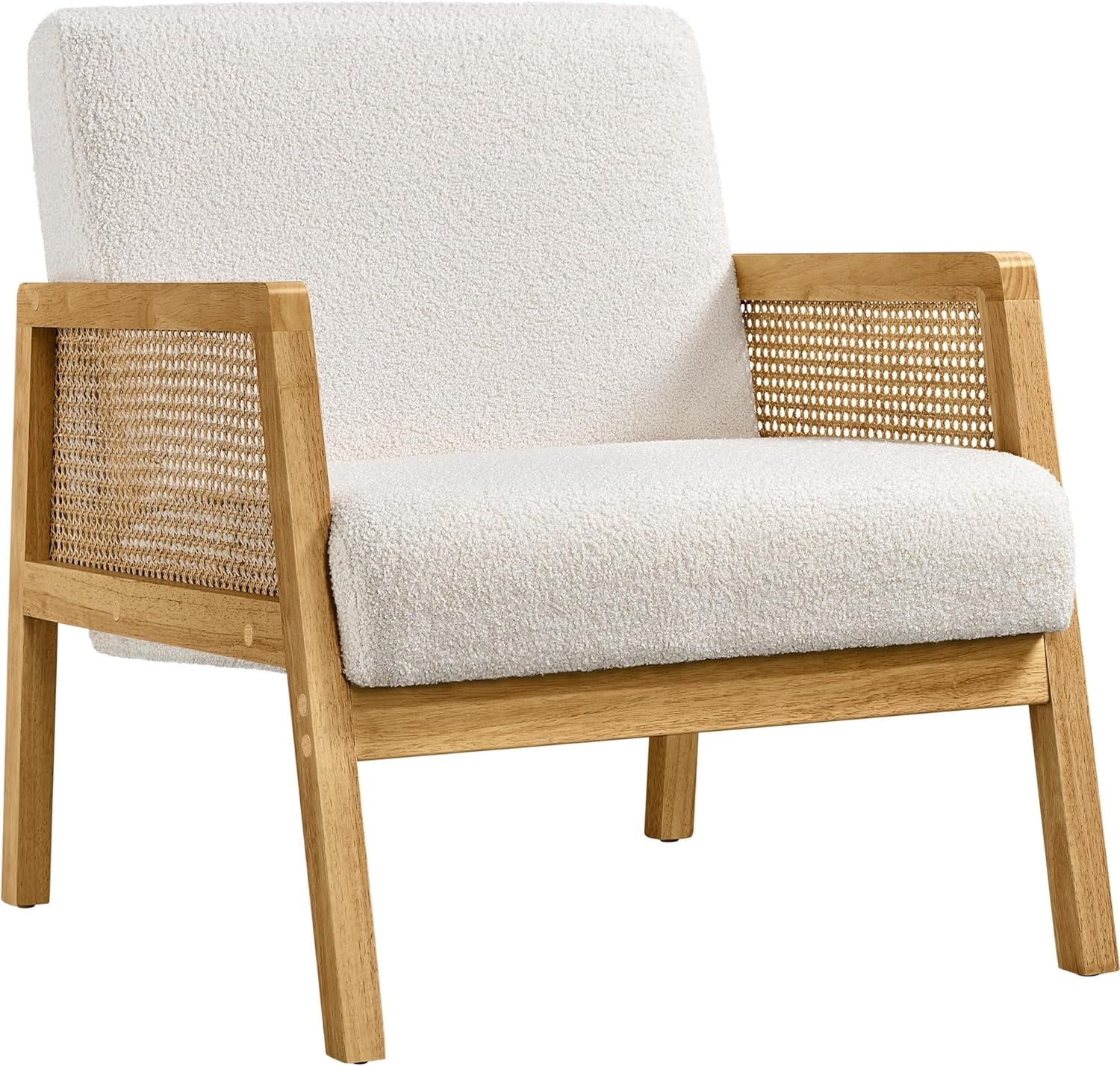 Wangood Boucle Fabric Accent Chair, Vintage Rattan Vanity Chair with ...