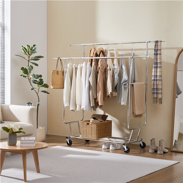 Wangood Commercial Garment Rolling Rack Double Rail Clothing Bar Retail ...