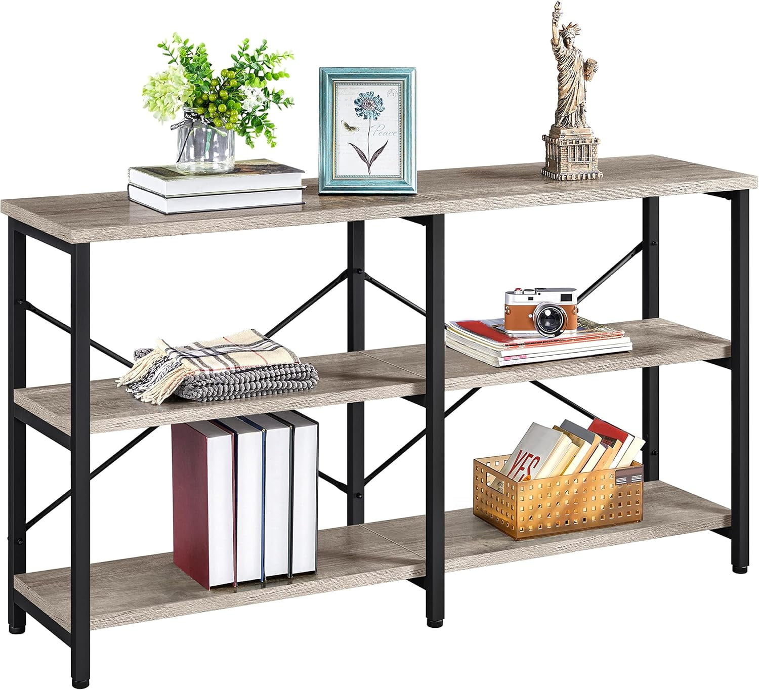 Wangood Console Table with Storage Shelves, 3-Tier Industrial Entryway ...