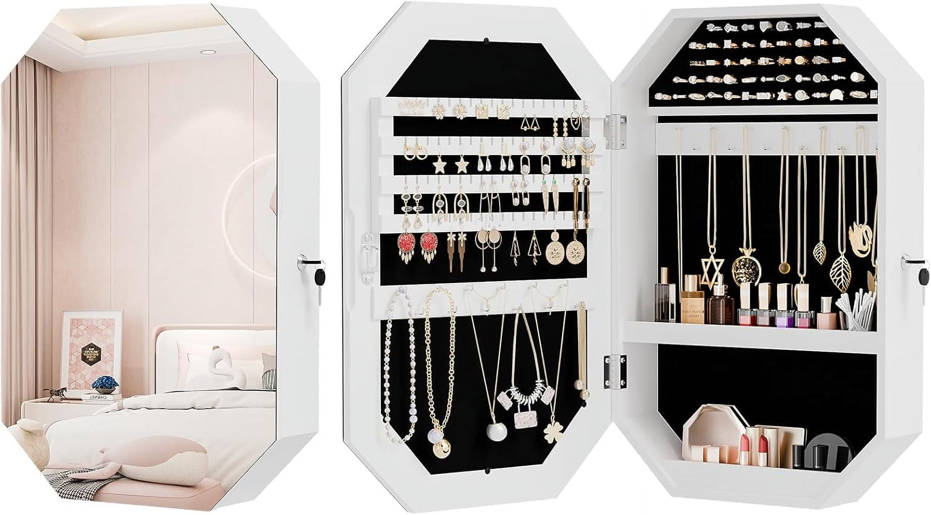 Wangood Diamond-Shaped Wall-Mounted Jewelry Organizer, Lockable ...