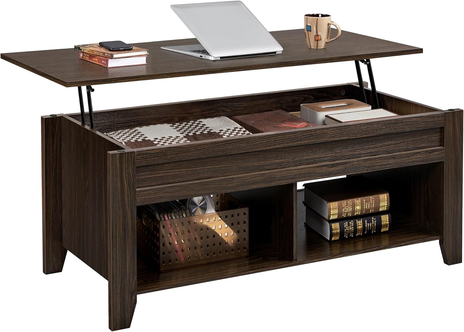 Wangood Lift Top Coffee Table with Hidden Storage Compartment & 2 Open ...