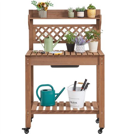 Northbeam Folding Wood Potting Bench with Ample Shelf Space - Brown ...