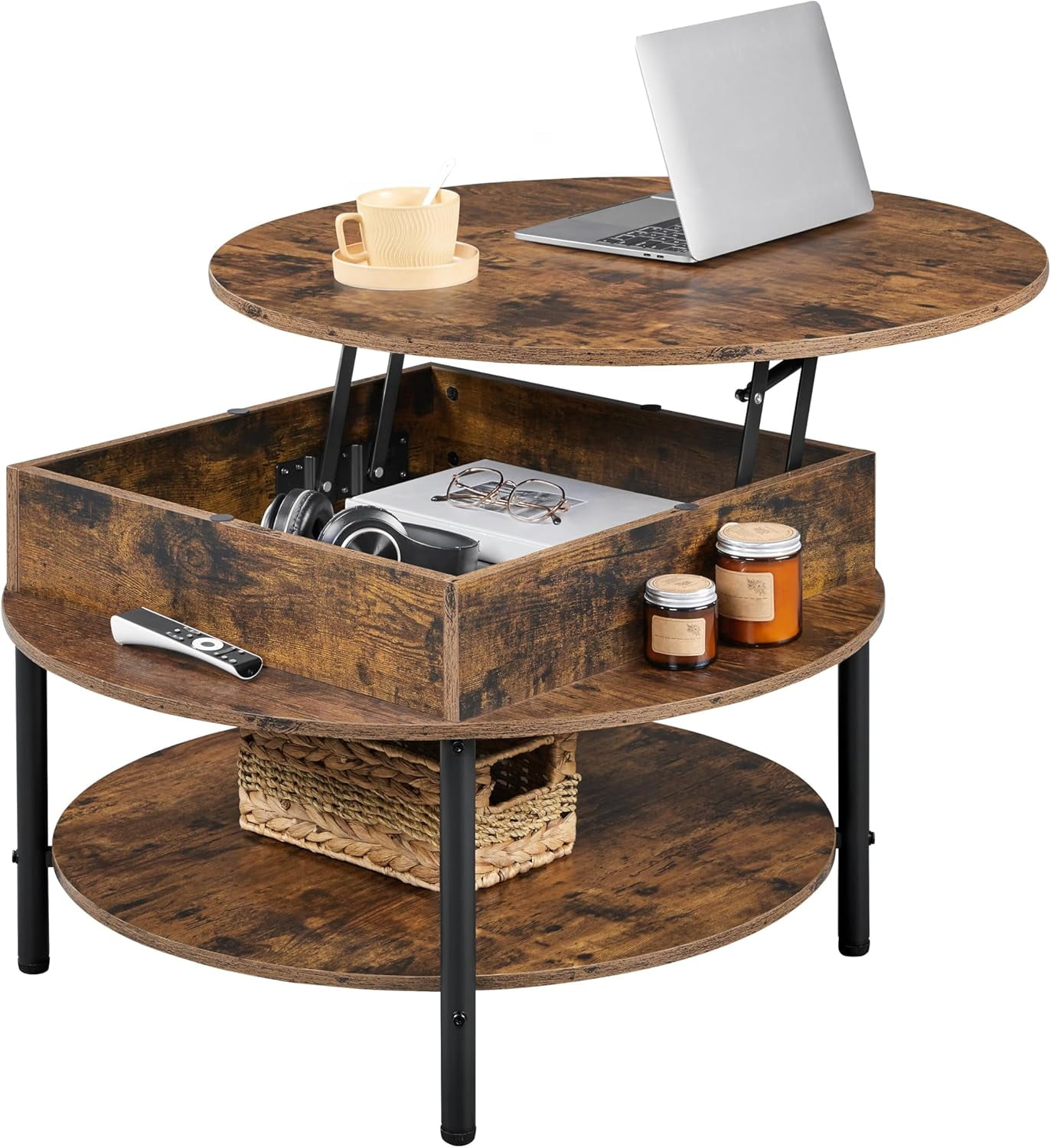 Wangood Round Lift Top Coffee Table with Hidden Compartment & Storage ...