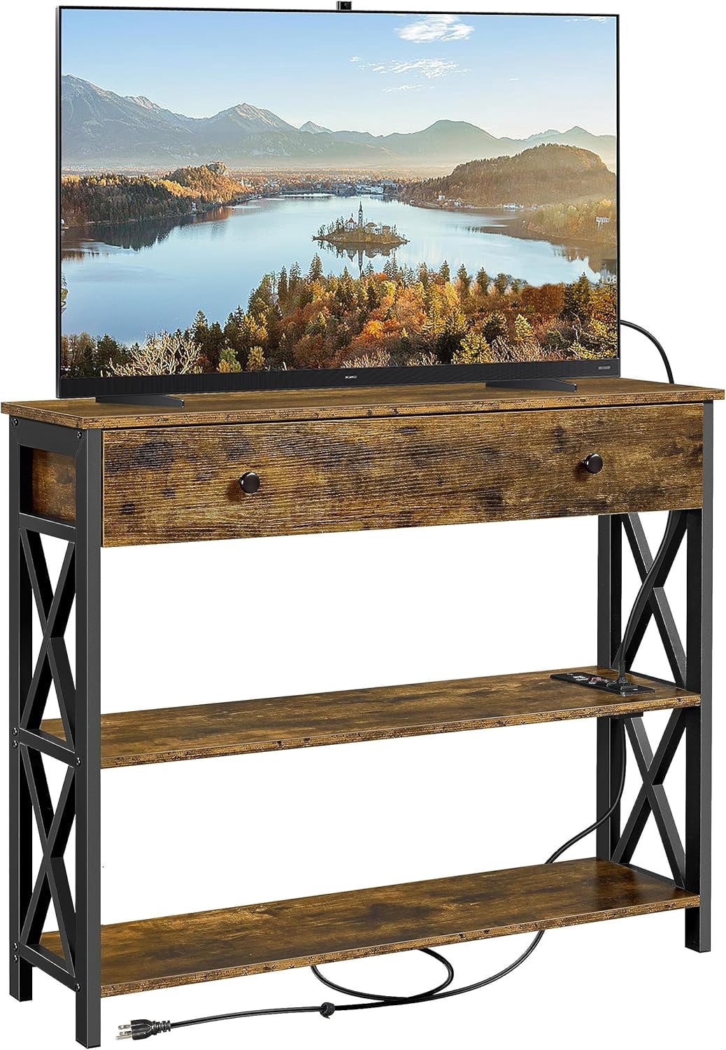 Wangood TV Stand with Power Outlets, Entertainment Center with Drawer ...