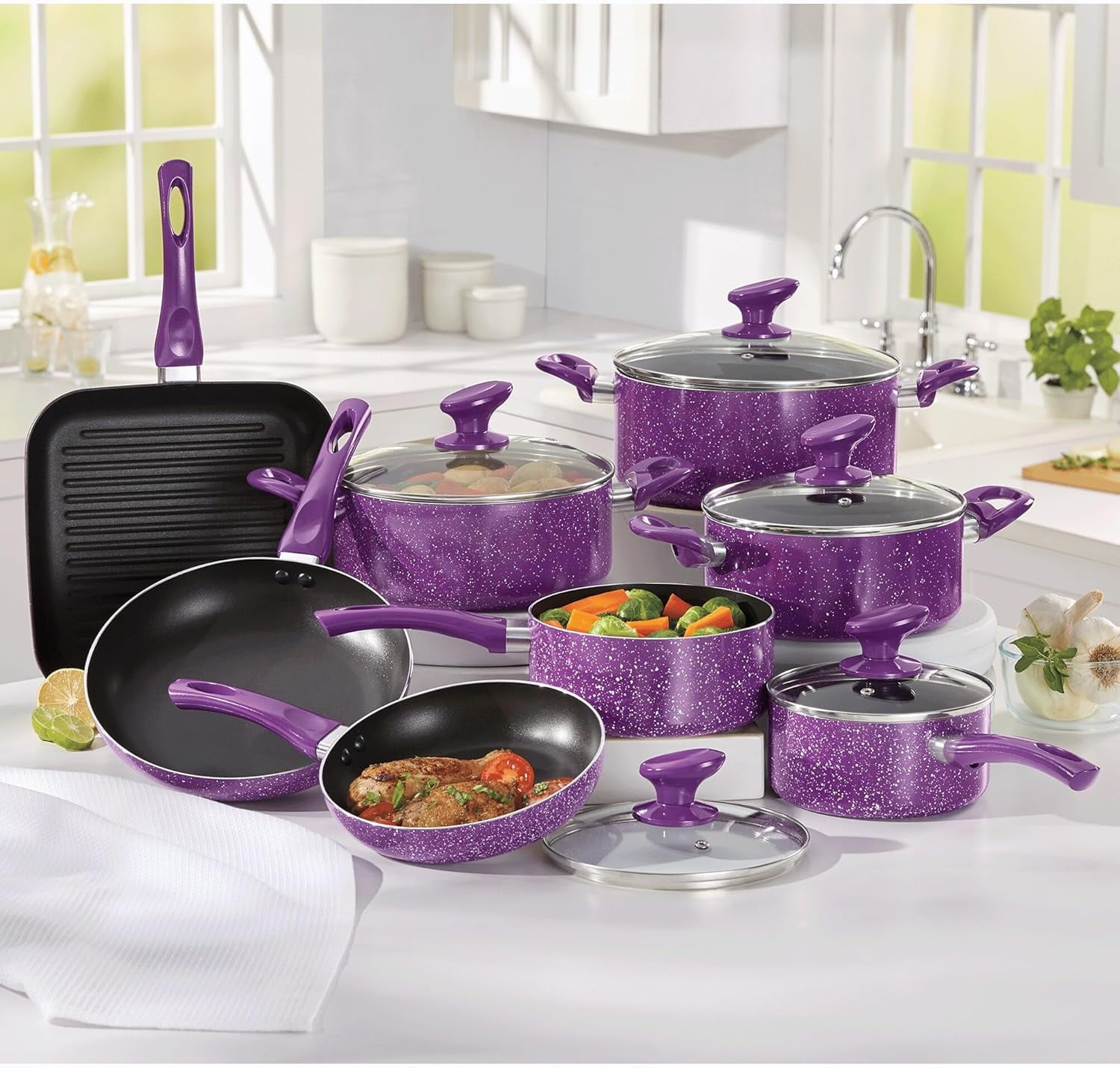 Wangxin 13-Piece Speckled Granite Aluminum Cookware Set, Nonstick ...