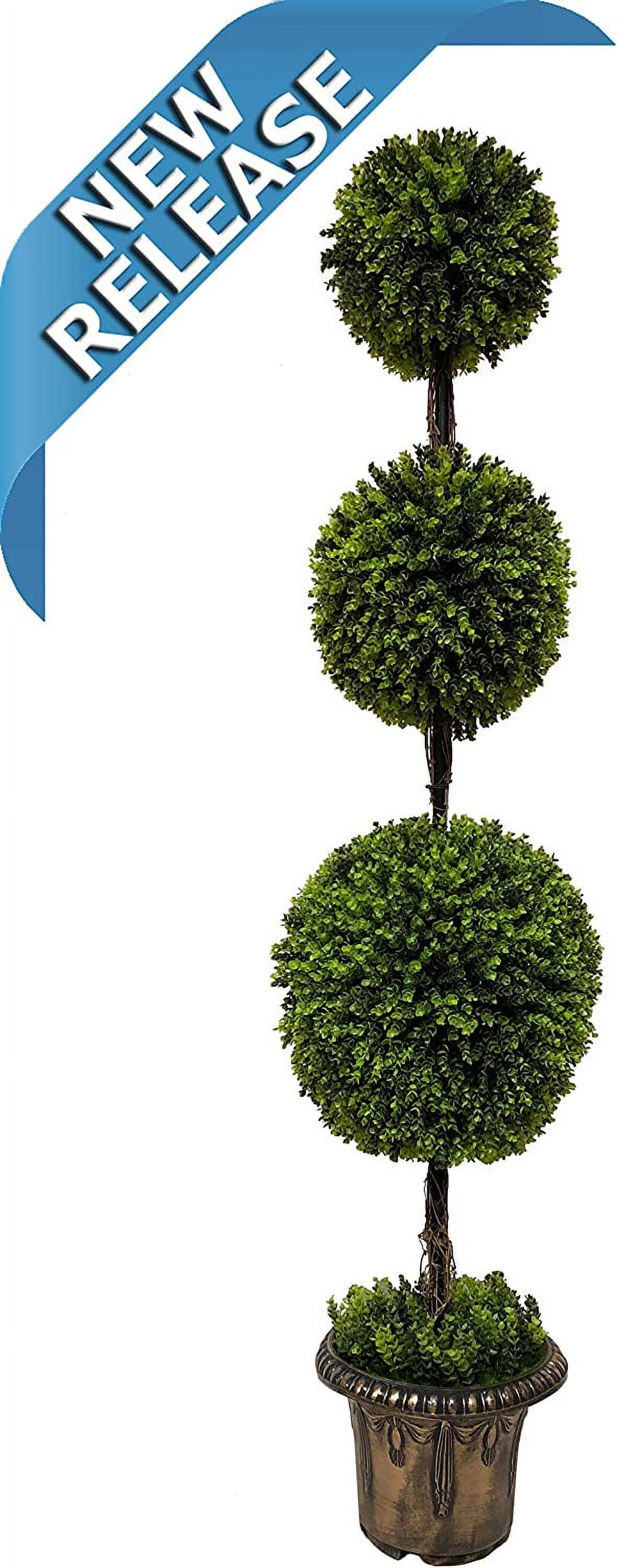 Wangxin 4 Feet Gorgeous Dense Triple Ball-Shaped Boxwood Topiary Artificial Tree Plant, with ...