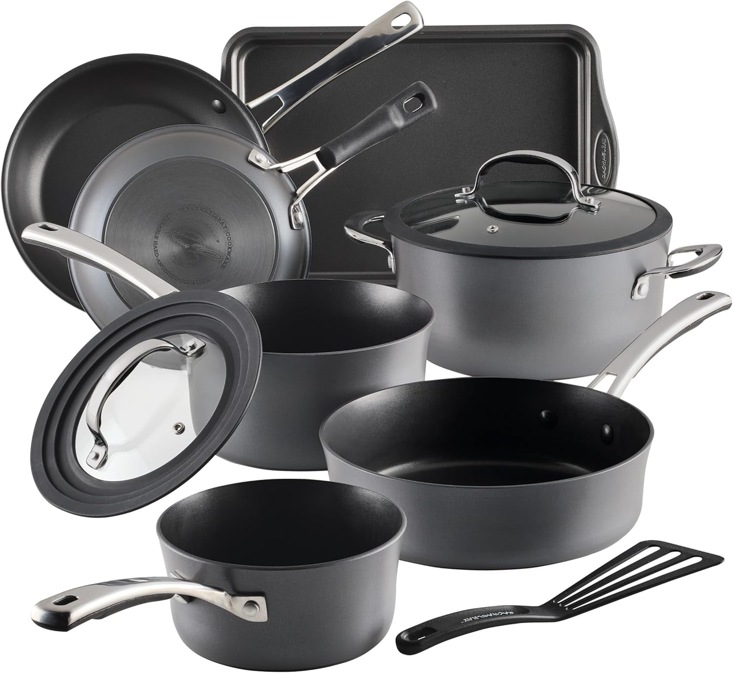 Wangxin Cook + Create Hard Anodized Nonstick Cookware/Pots and Pan Set, 10 Piece - Black ...