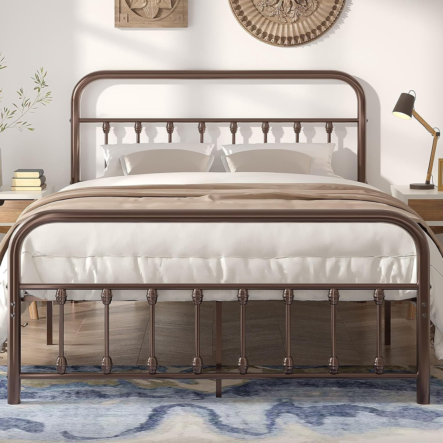 Wangxin Full Size Victorian Style Metal Bed Frame with Headboard and ...