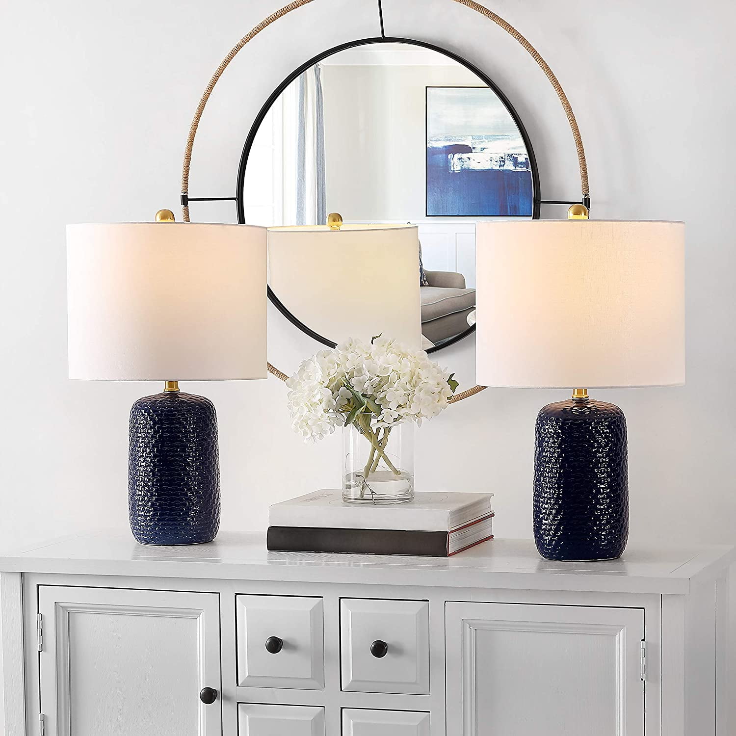 Wangxin Lighting Collection Huxley Modern Navy Blue Ceramic 22-inch Bedroom Living Room Home ...