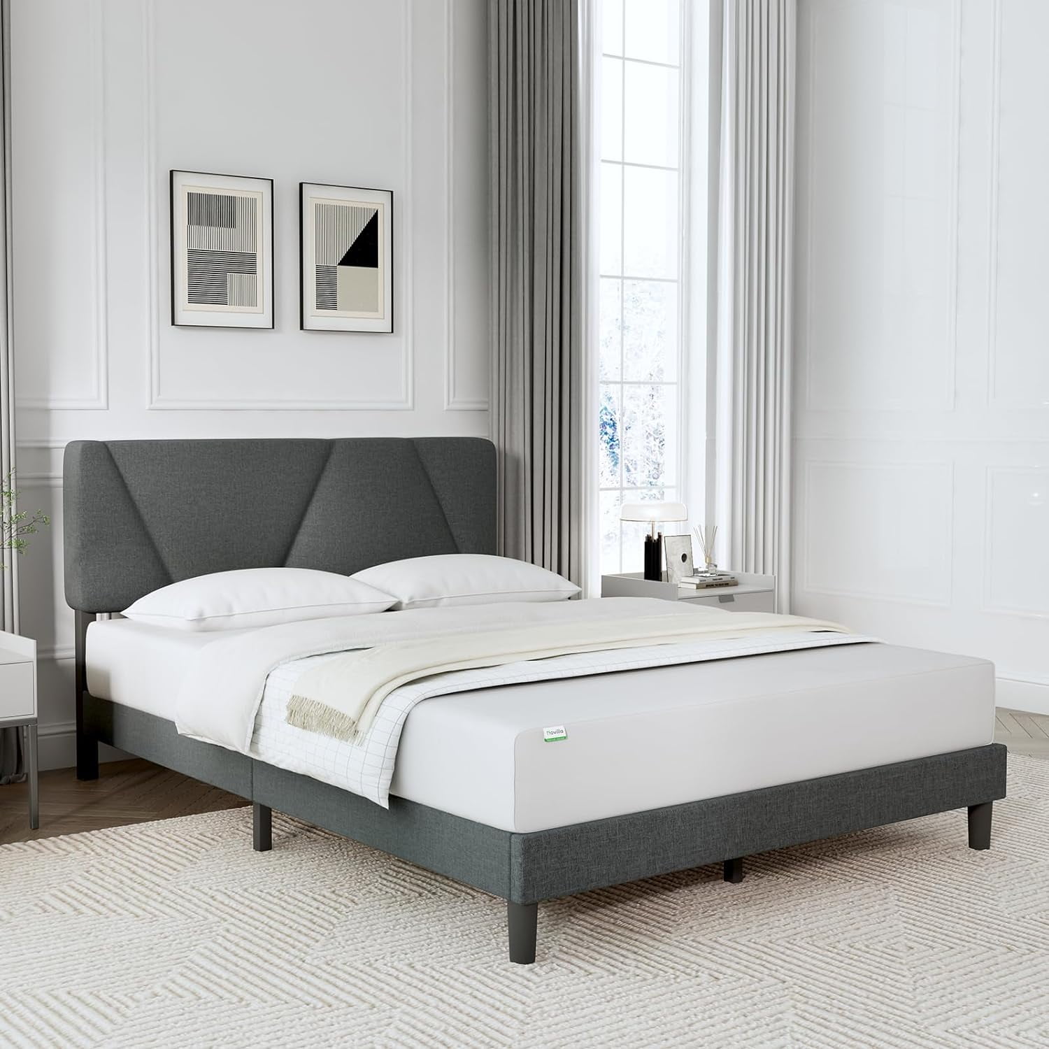 Wangxin Queen Bed Frame with Headboard, Bed Frame Queen Size with ...