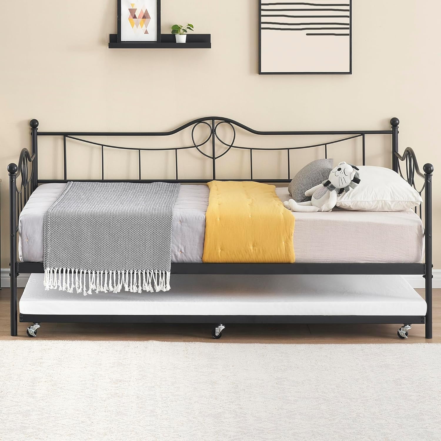 Wangxin Twin Bed with Trundle, Twin Daybed and Pull Out Trundle Set ...