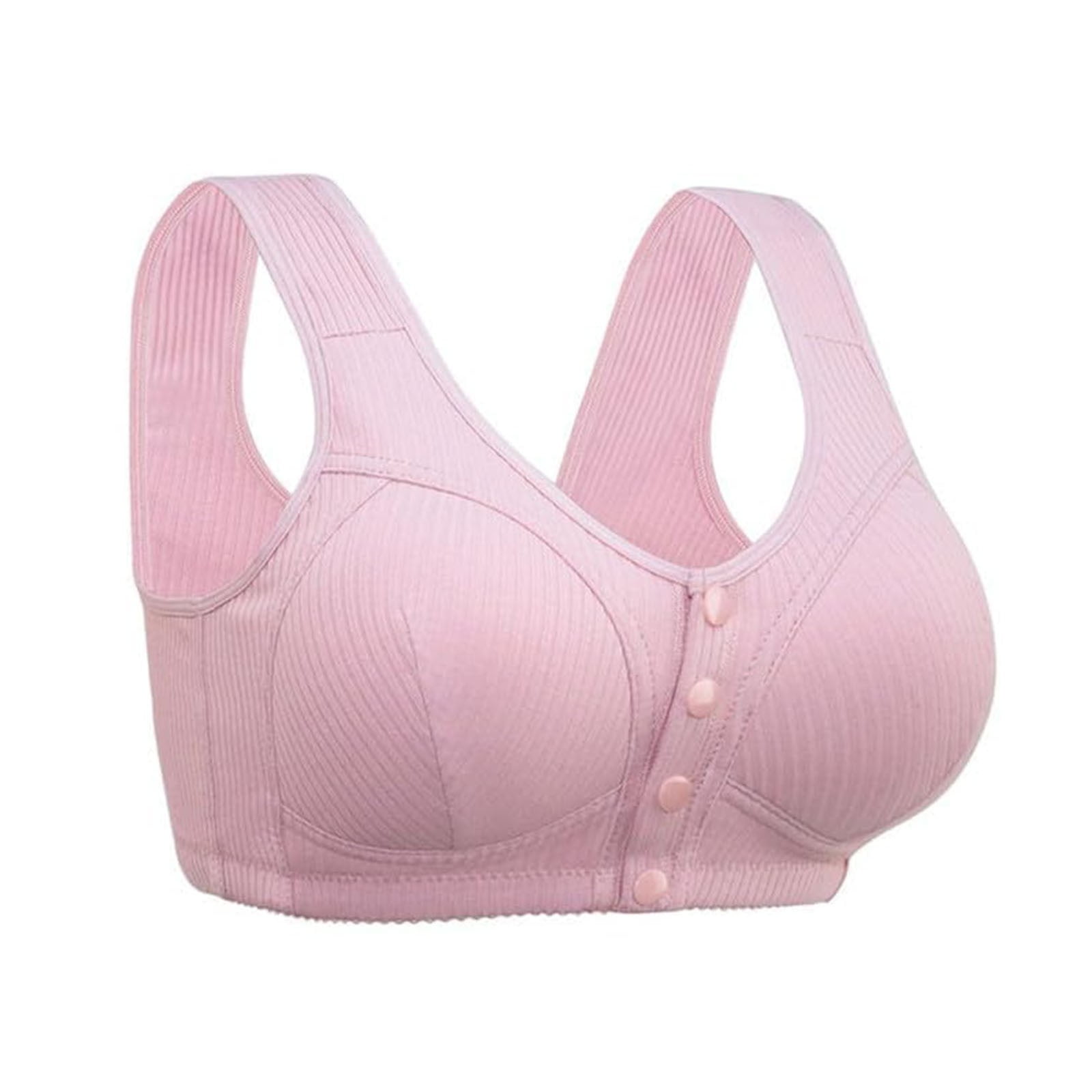 Wangxldd Medium Elderly Women Button Front Closure Bras Wireless Cotton ...