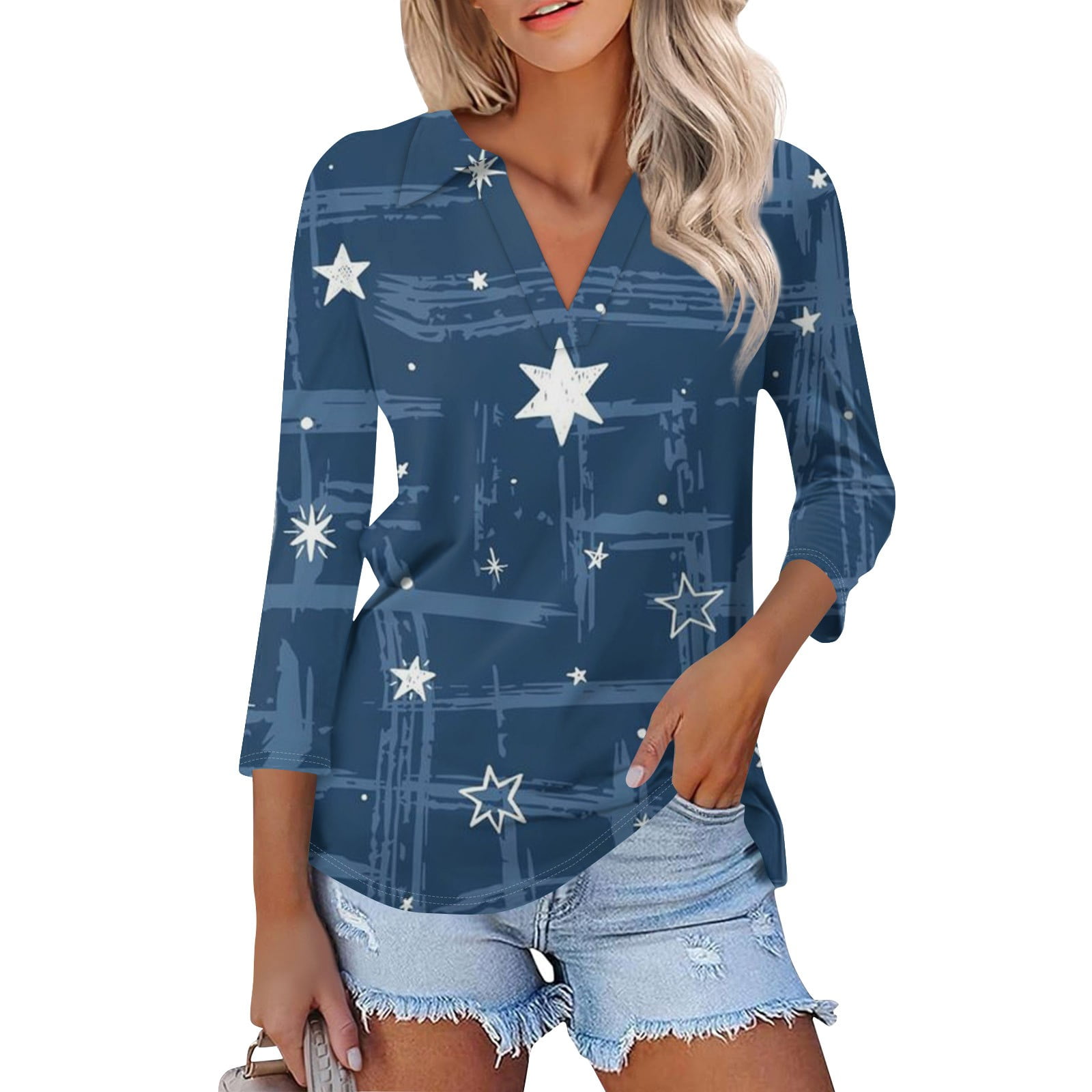 Wangxldd Oversized Tshirts For Women 3 4 Length Sleeve V Neck Polo