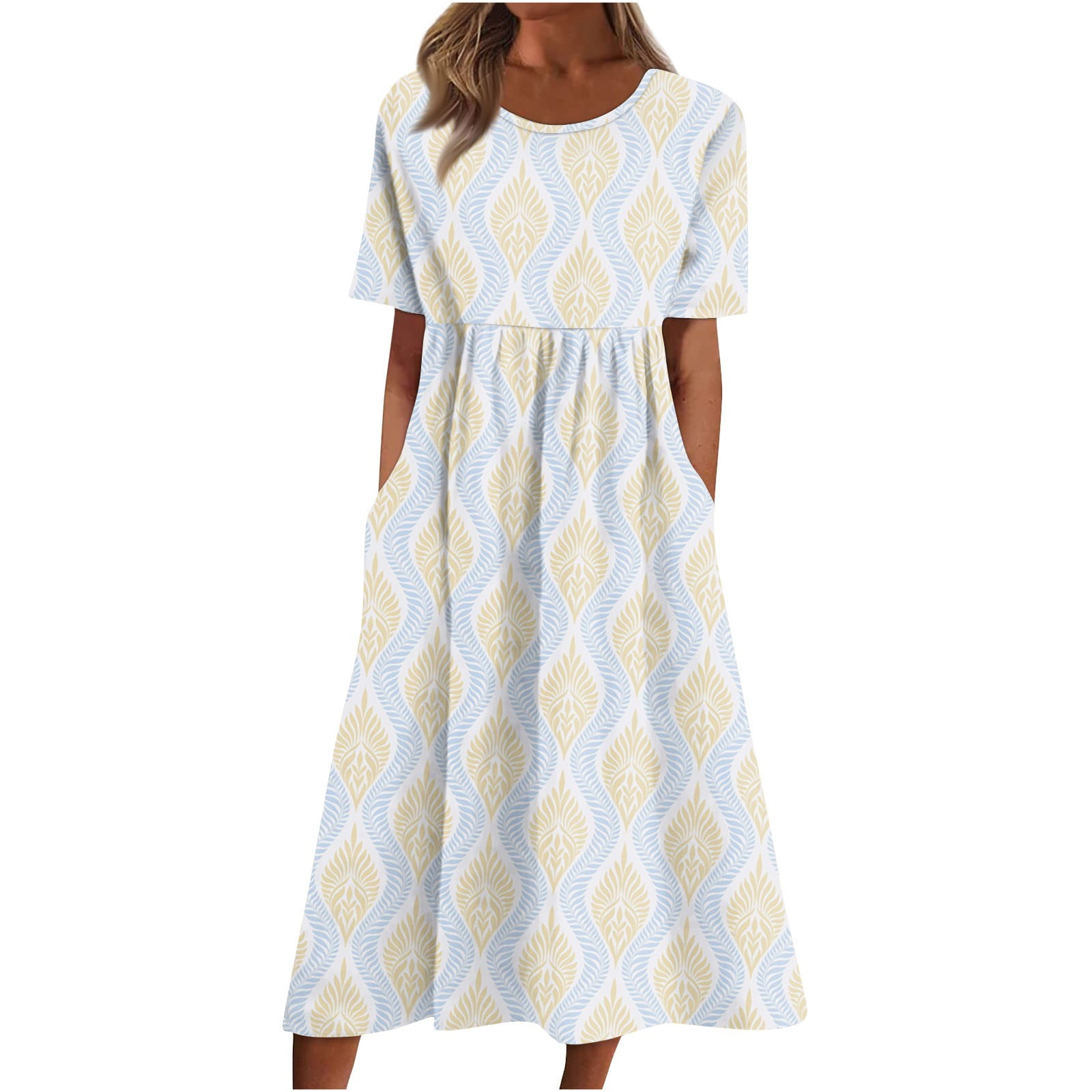 Wangxldd Summer Dresses For Women Vacation Causal Crewneck Short Sleeve