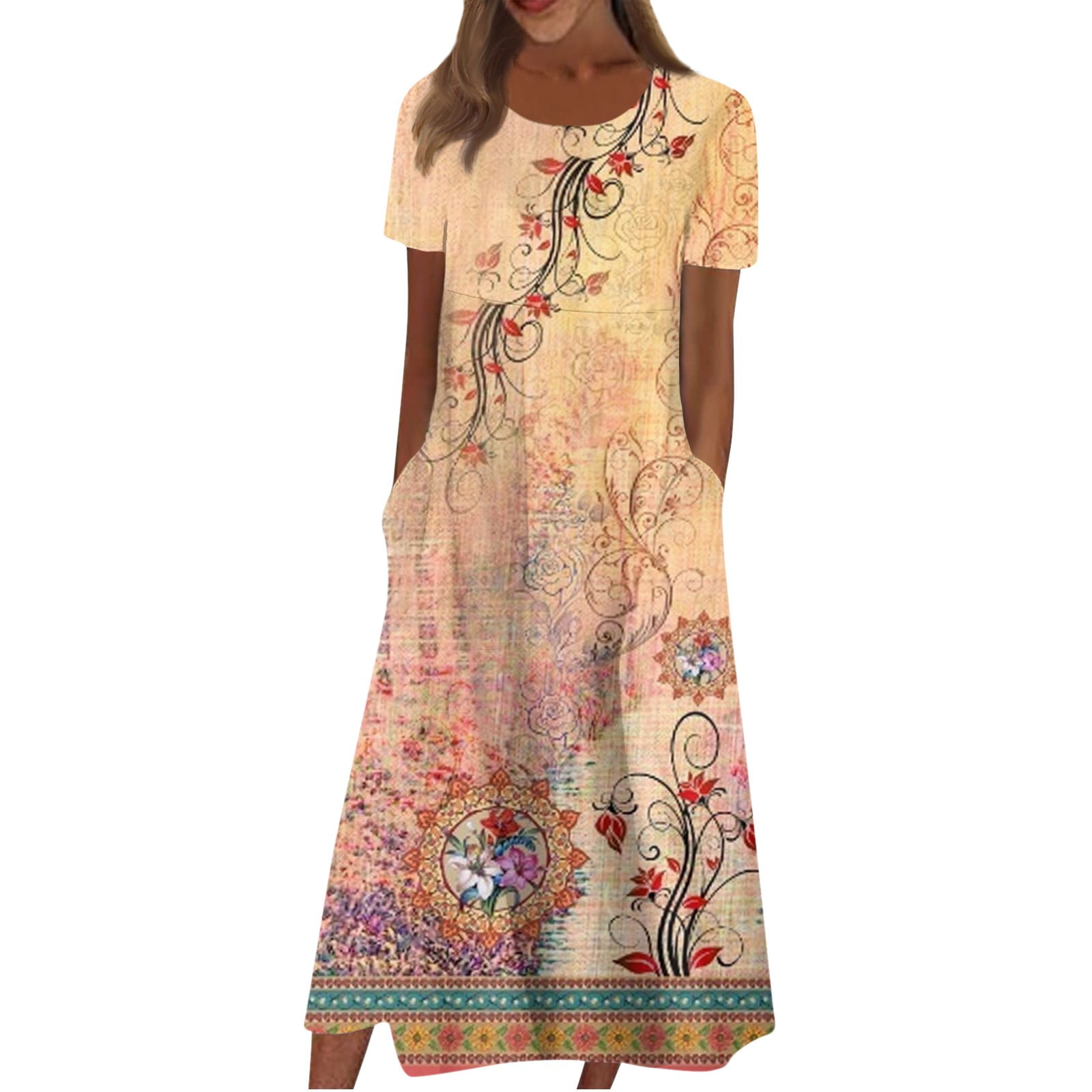 Wangxldd Summer Dresses For Women Vacation Causal Round Neck Short