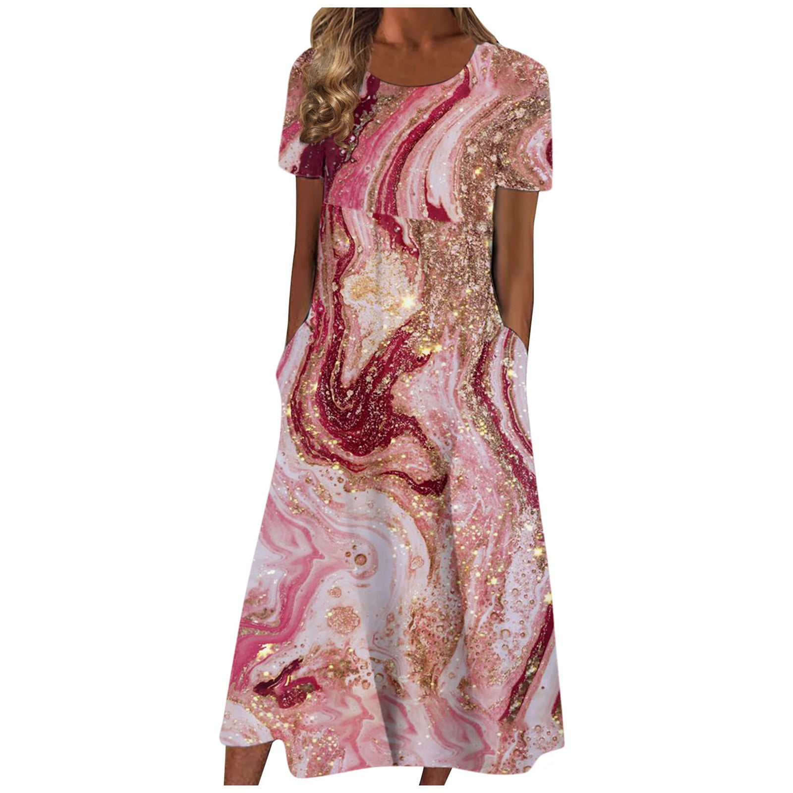 Wangxldd Sundresses For Women Summer Vacation Causal O Neck Short