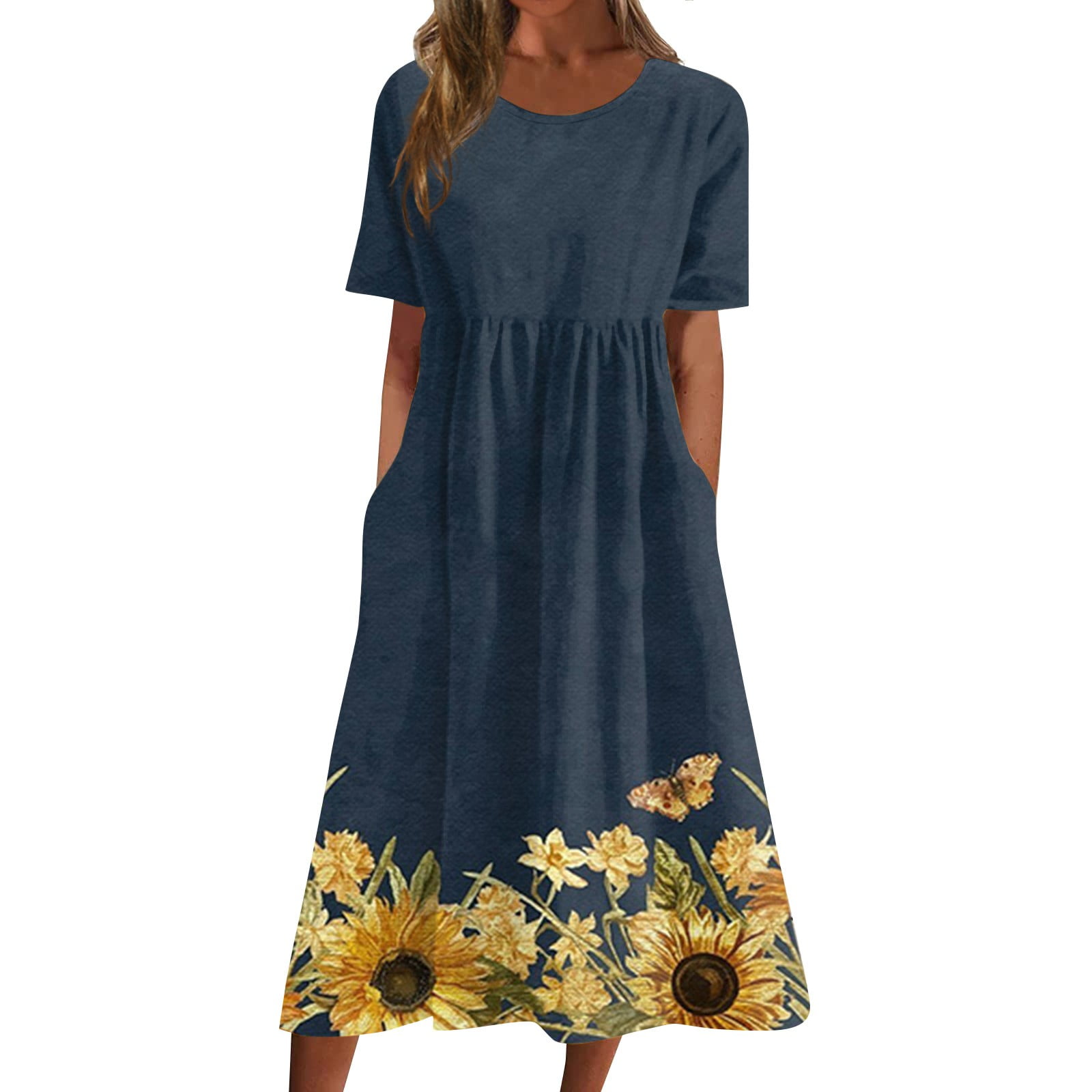Wangxldd Sundresses For Women Summer Vacation Causal Round Neck Short