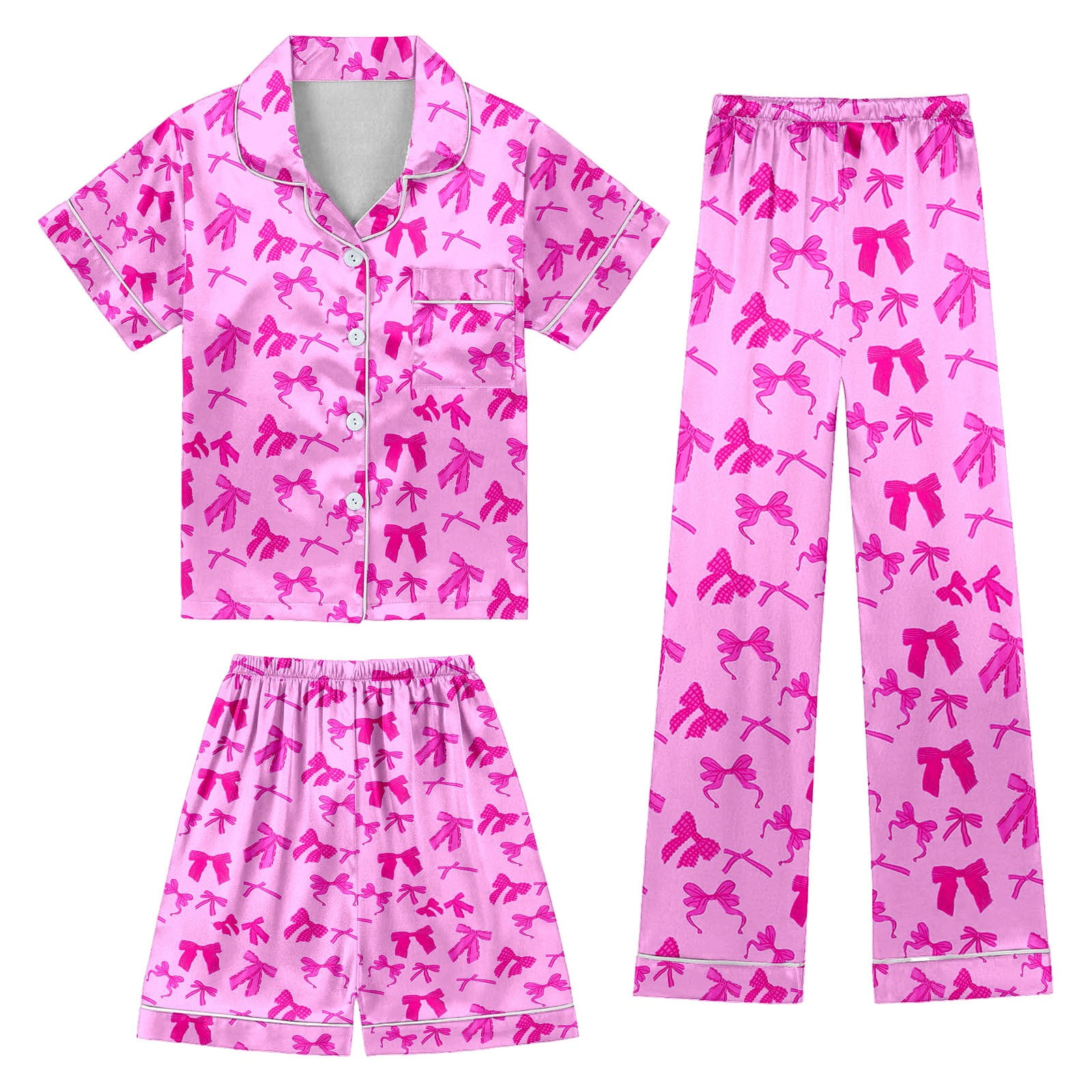 Wangxq Girls 3Pcs P𝙖𝙟𝙖𝙢𝙖s Button Down Short Sleeve Long Pants with ...