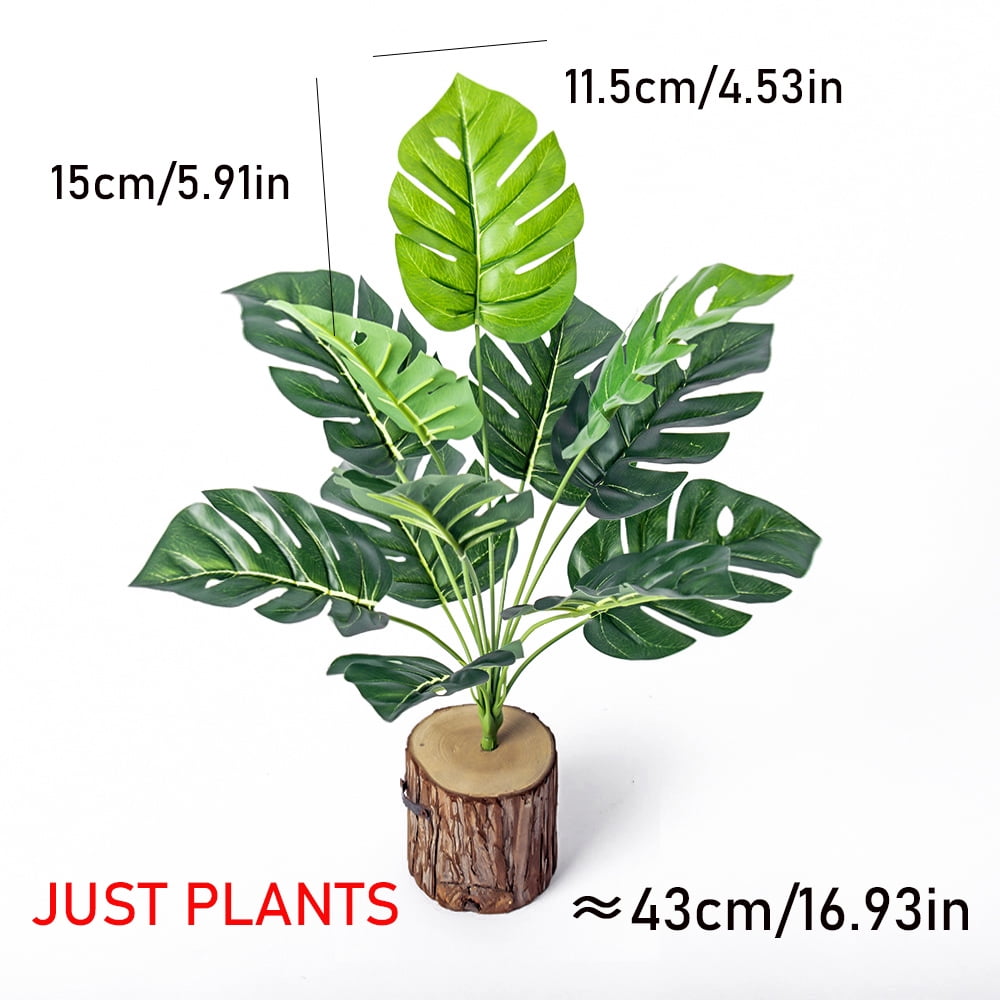 Wangzhenyutt 43cm 12 Forks Artificial Monstera Tree Green Fake Plants Plastic Evergreen Leaves ...