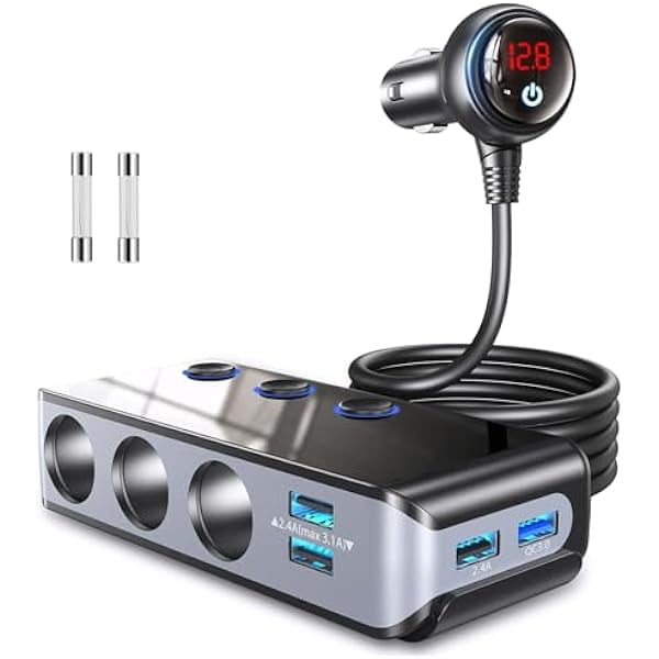 Wanhoo Cigarette Lighter Adapter Splitter Quick Charge 3.0, 3 Sockets 4 ...
