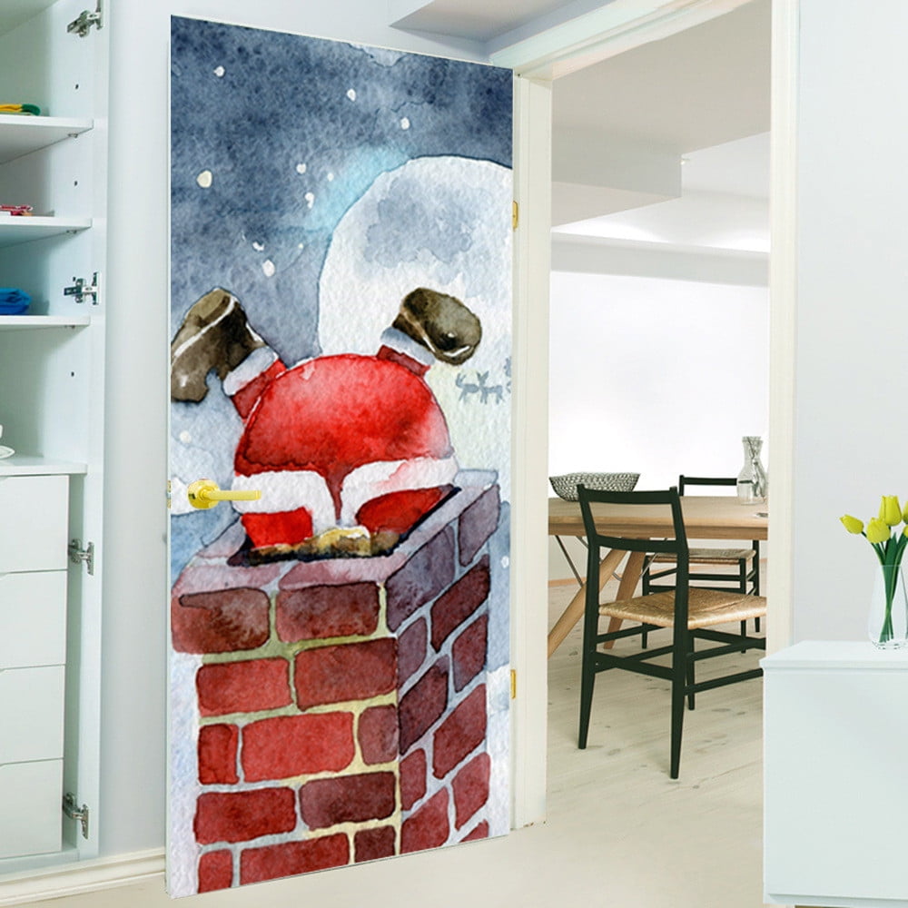 Cevemin Christmas Door Sticker, Santa Claus Glass Window Sticker, Wood ...