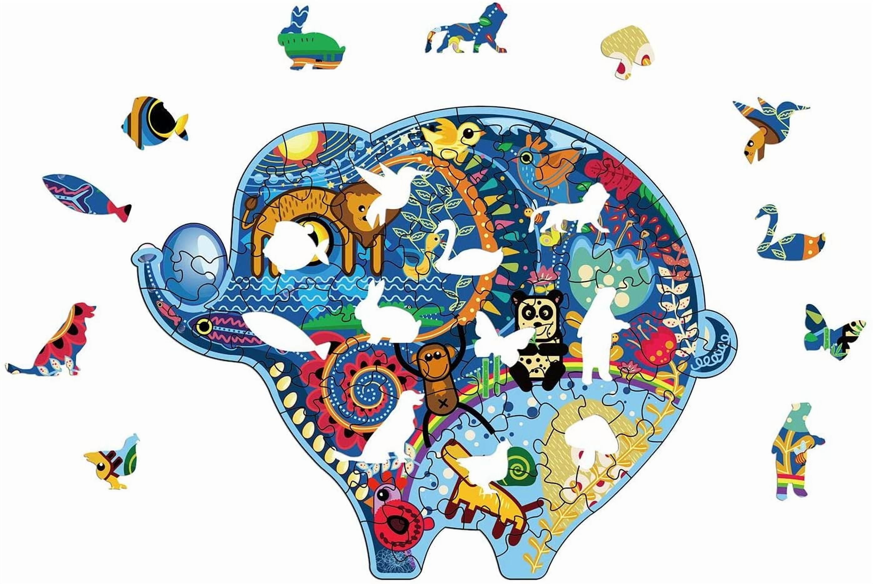 Wanmibo Wooden Jigsaw Puzzles – Decorative Elephant Small Size Puzzle ...