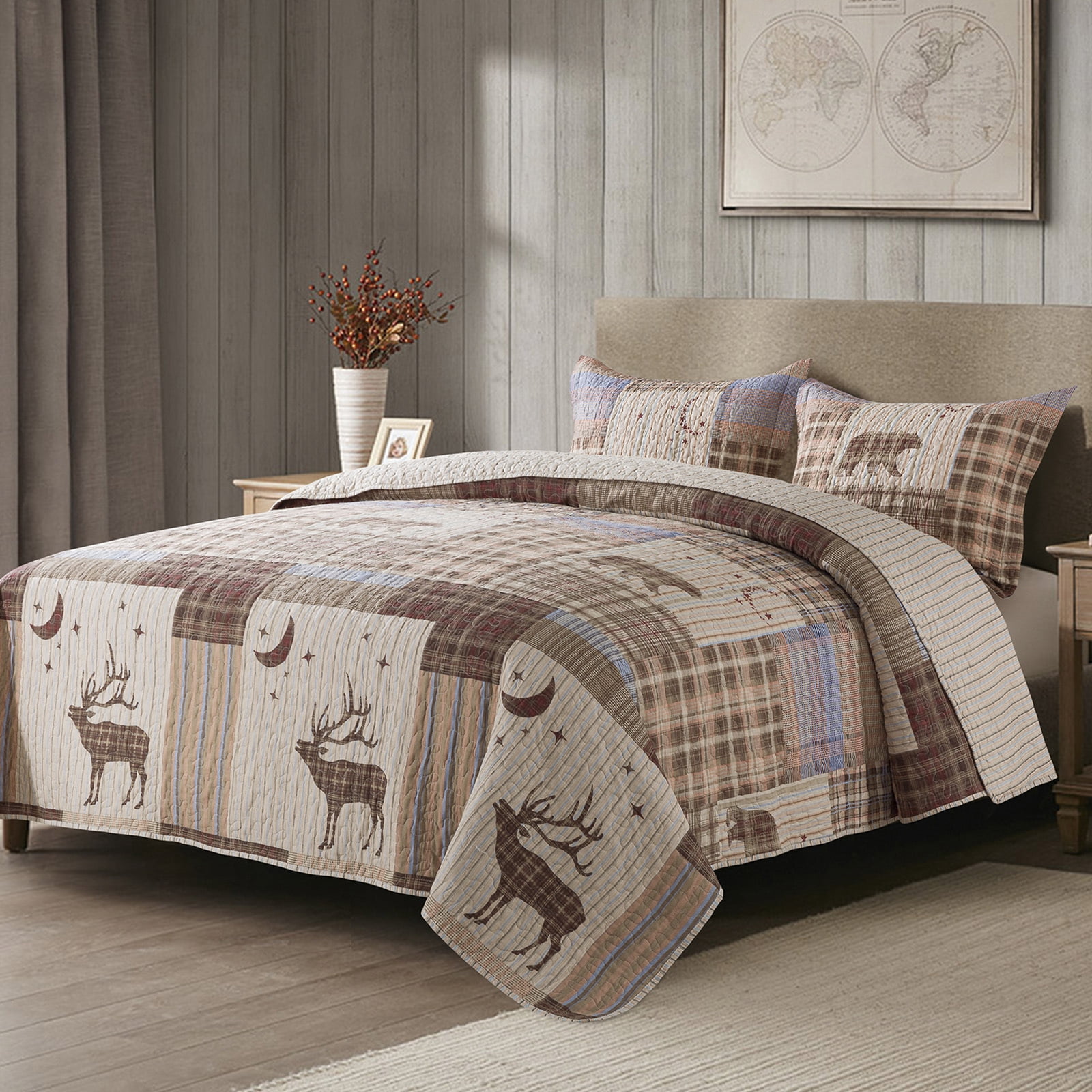 WannaToo King Size Comforter Cotton Bedding Set with Shams, Brown ...