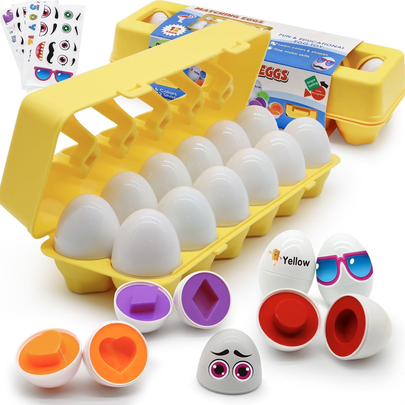 Wanonoo 12PCS Matching Eggs Set, Shape Sorting & Color Recoginition ...