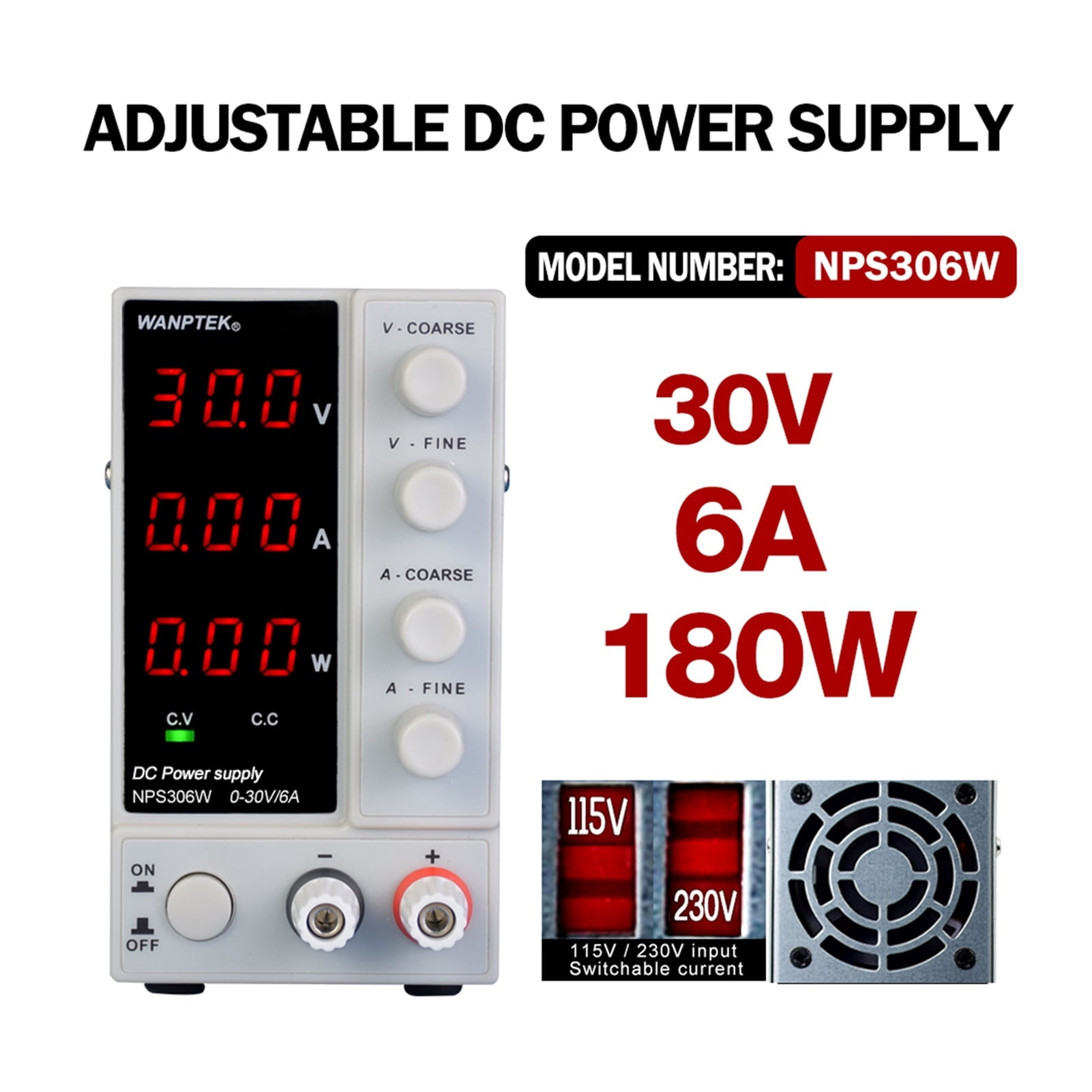 Wanptek nps3010w stabilized dc power supply adjustable 4 digit ...