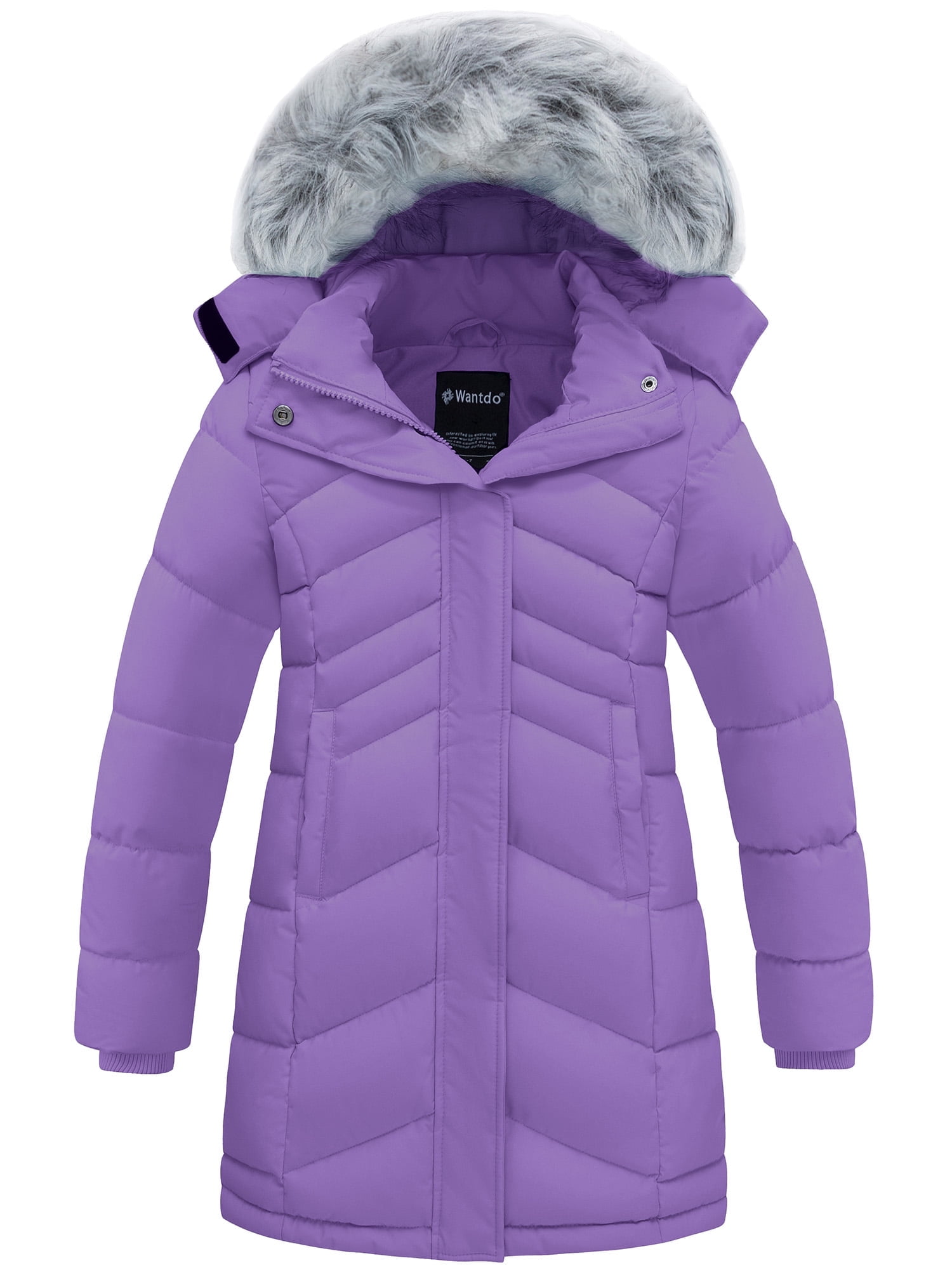 Wantdo Girls' Winter Coat Warm Winter Jacket Waterproof Puffer Jacket with Hood Light Purple 6/7 ...