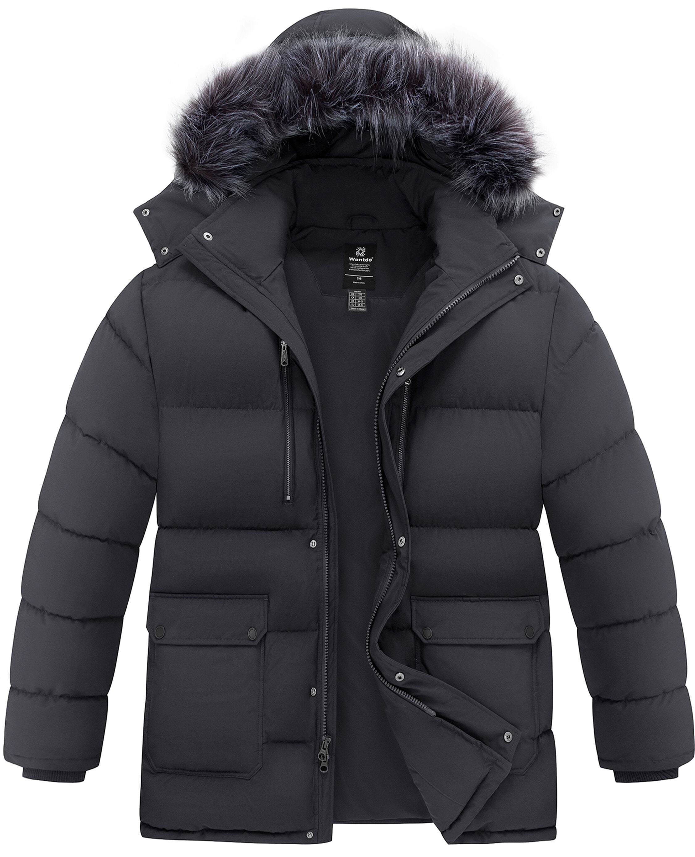 Wantdo Men's Big and Tall Jacket Heavy Winter Coat Hooded Winter Plus ...
