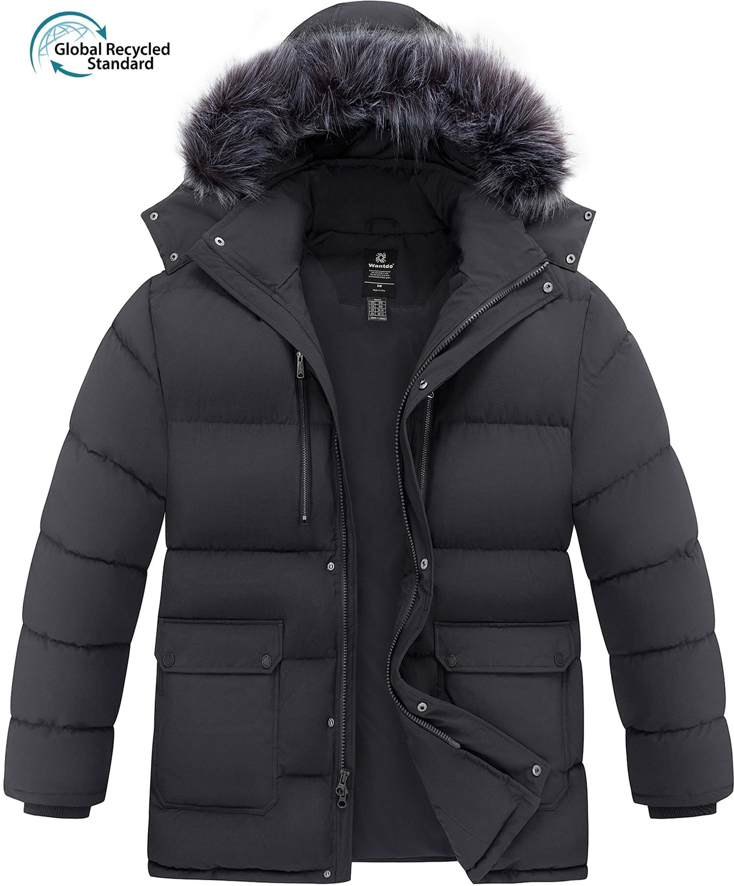 Wantdo Men's Big and Tall Jacket Heavy Winter Coat Hooded Winter Plus ...