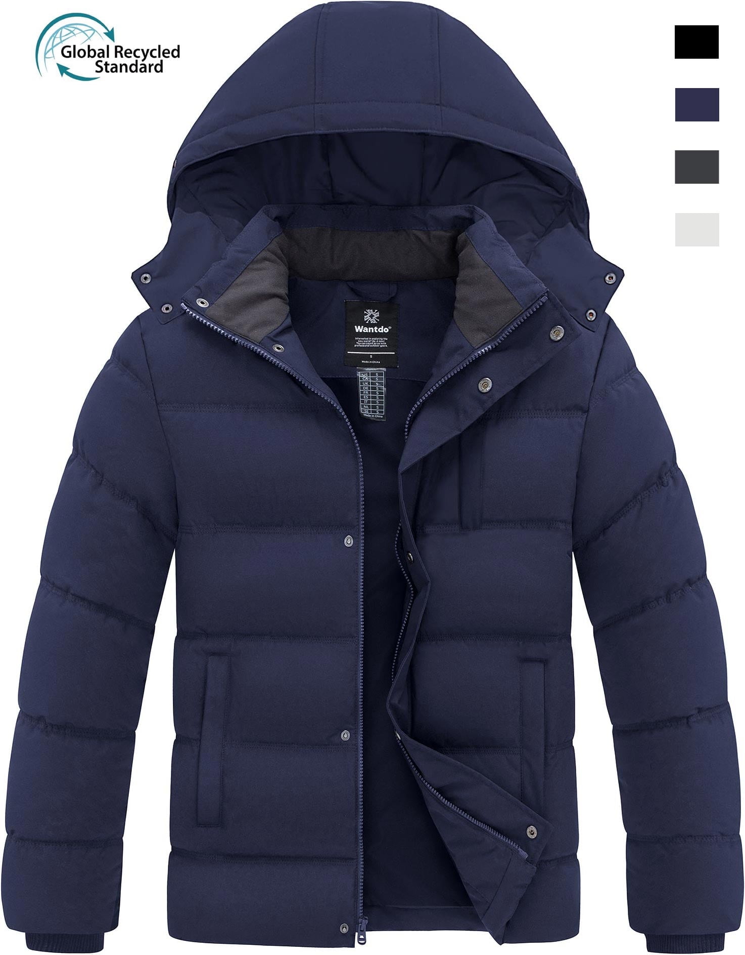 Wantdo Men's Plus Size Recycled Winter Coat Insulated Thicken Winter ...